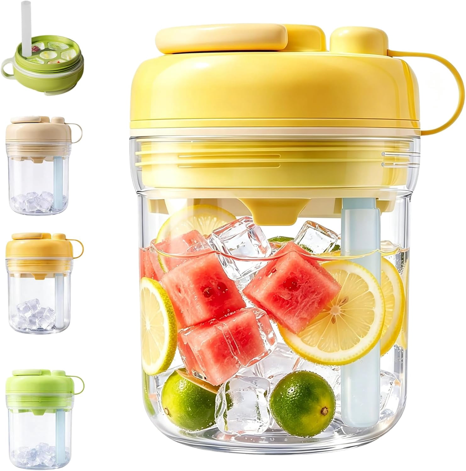 2 in 1 Ice Cube Bottle with Straw, Silicone Push-Action Ice Maker Cup ...