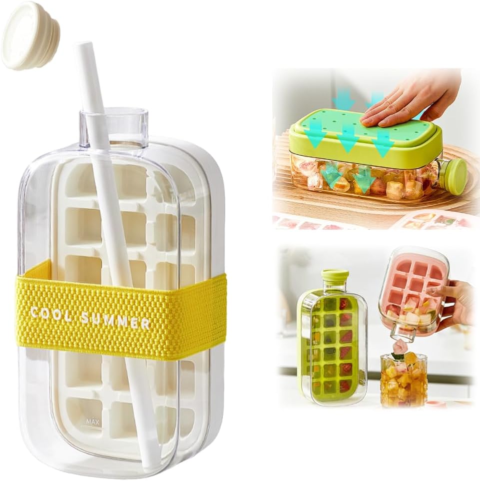 2 in 1 Ice Cube Bottle with Straw & Tie, Ice Cube Cup, Kettle-Shaped ...