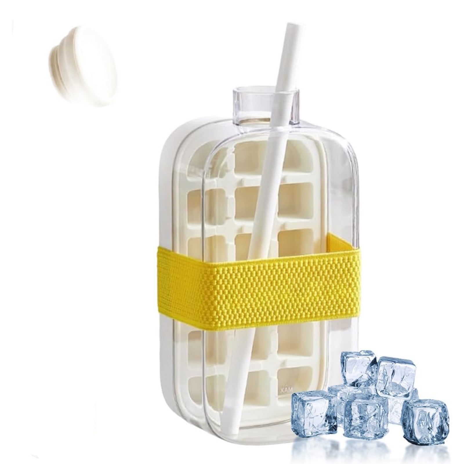 2 In 1 Ice Cube Bottle, White Ice Cube Bottle with Straw, Portable ...