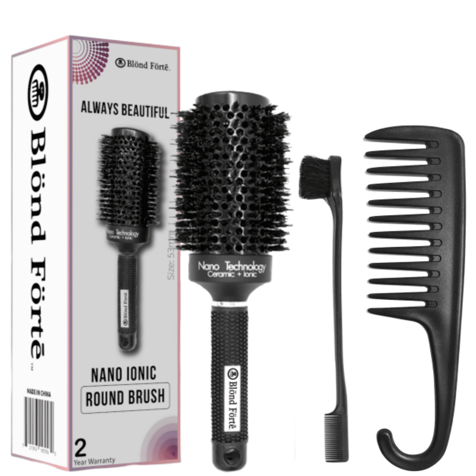2.1 Inch Round Boar Bristles Brush Nano Ionic Ceramic for Blow Drying ...