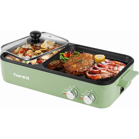 2 in 1 Indoor Non-Stick Electric Hot Pot with Grill for Korean BBQ ...
