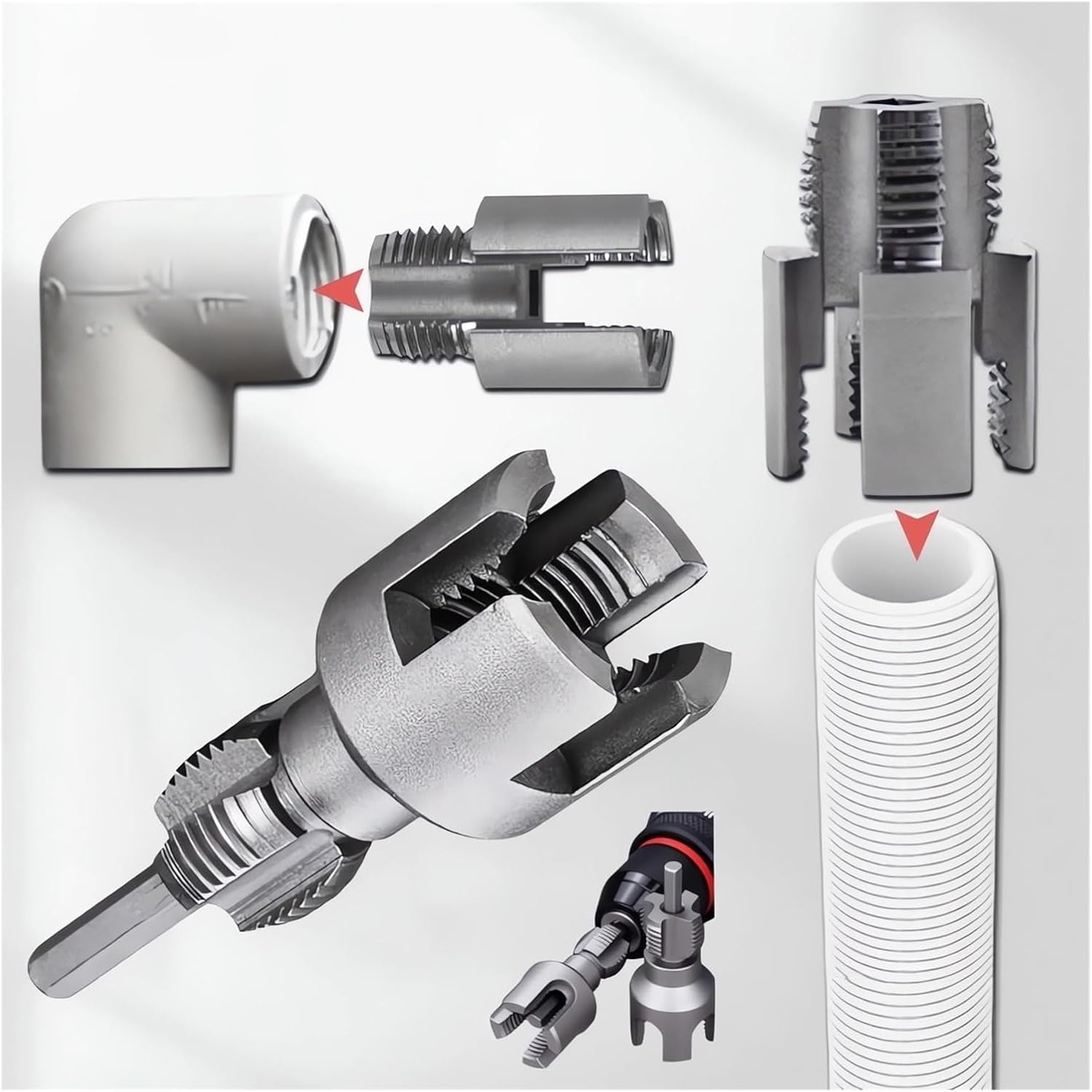 2 in 1 Integrated Internal & External Pipe Threading Tool 1/2 3/4 1 Npt 2025 Front Before PVC ...