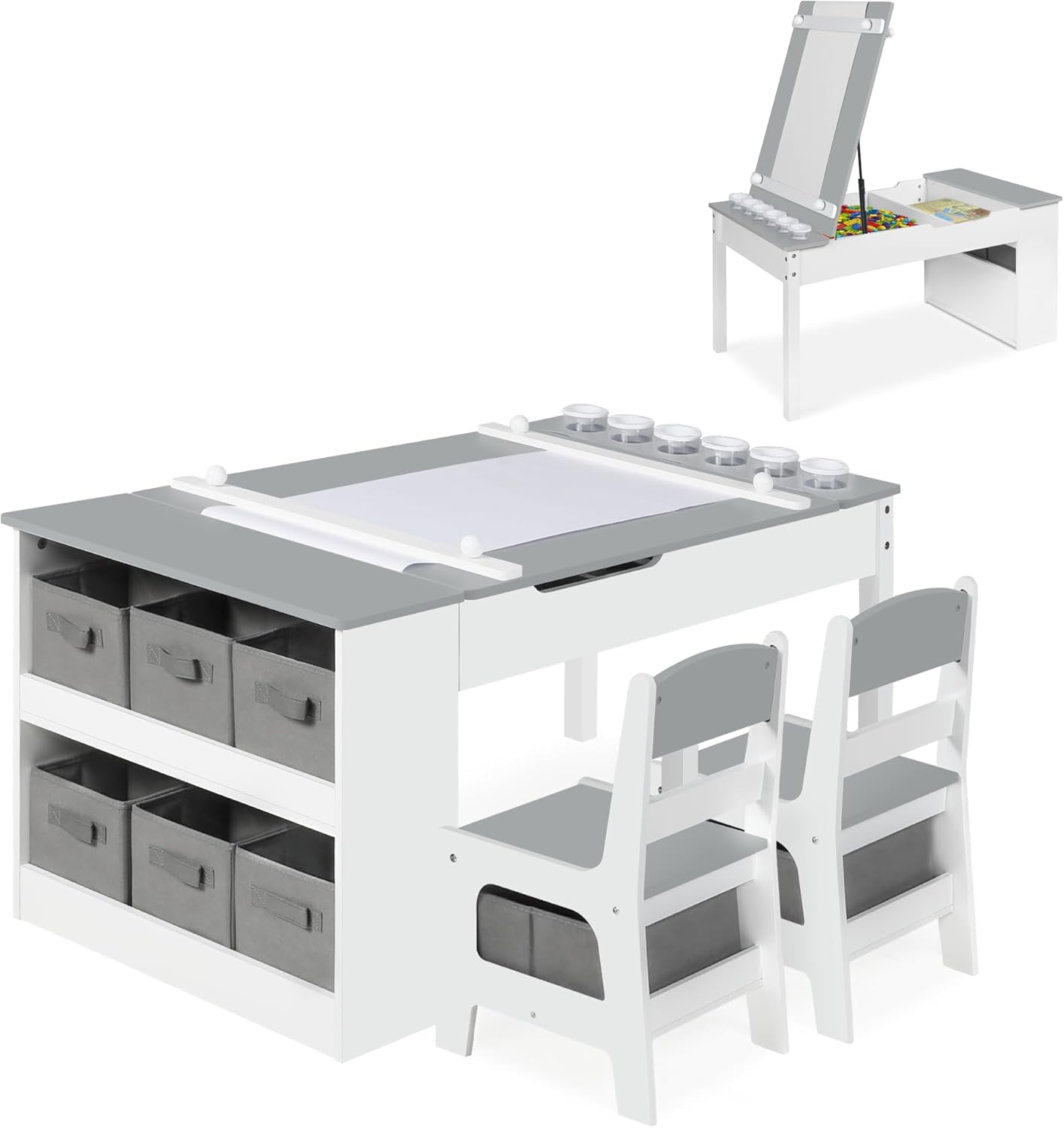 2 in 1 Kids Art Table & Chairs Set, Wooden Activity Table with 2 Chairs ...