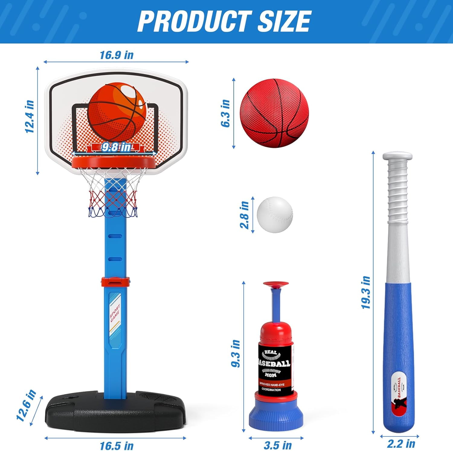 2 in 1 Kids Basketball Hoop and T Ball Set - Adjustable Height, Kids ...