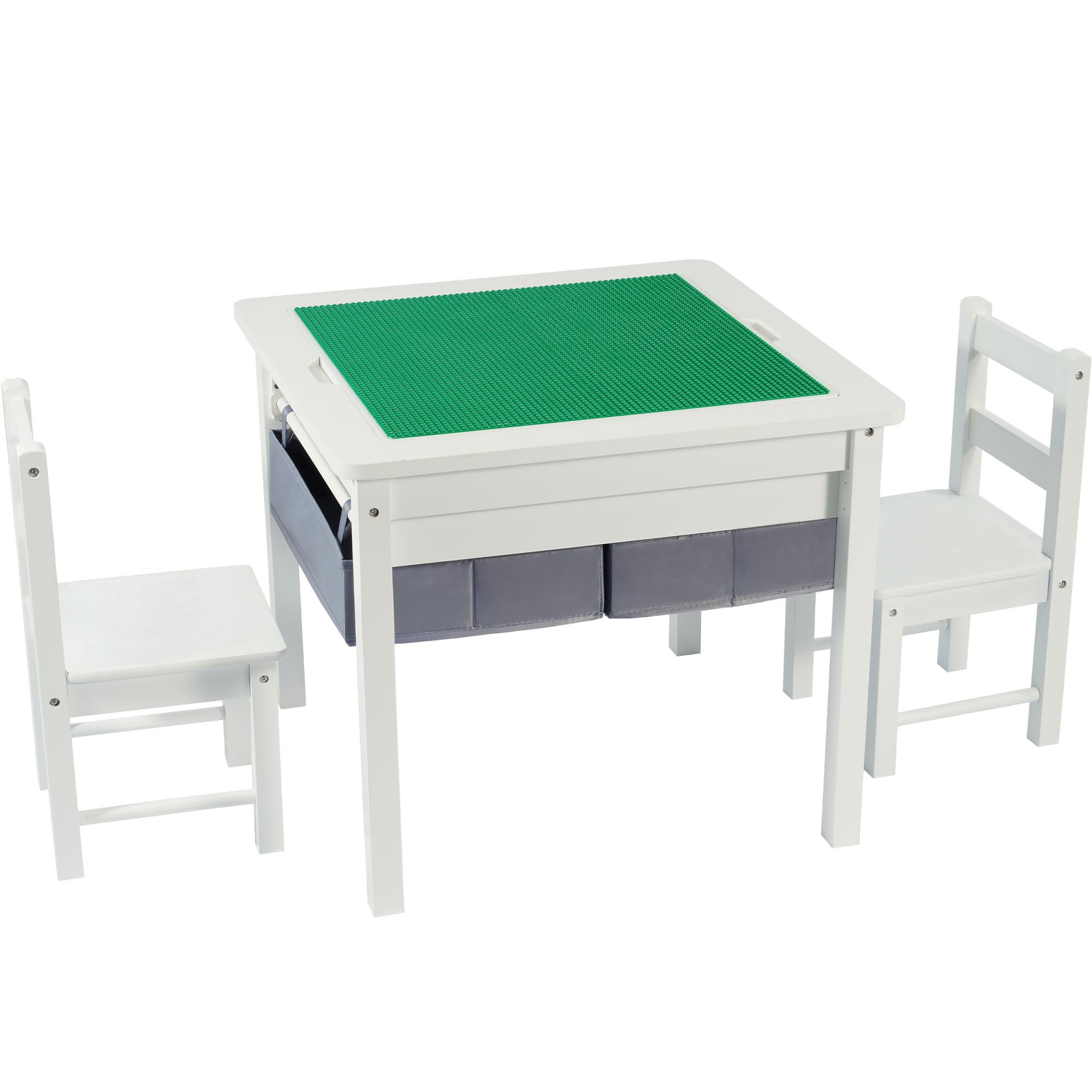 2 in 1 Kids Construction Play Table & 2 Chairs Set, Wooden Building ...
