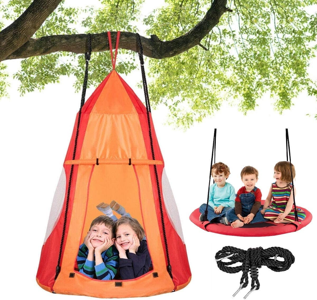 2 in 1 Kids Detachable Hanging Chair Swing Tent Set, Hammock Nest Pod ...