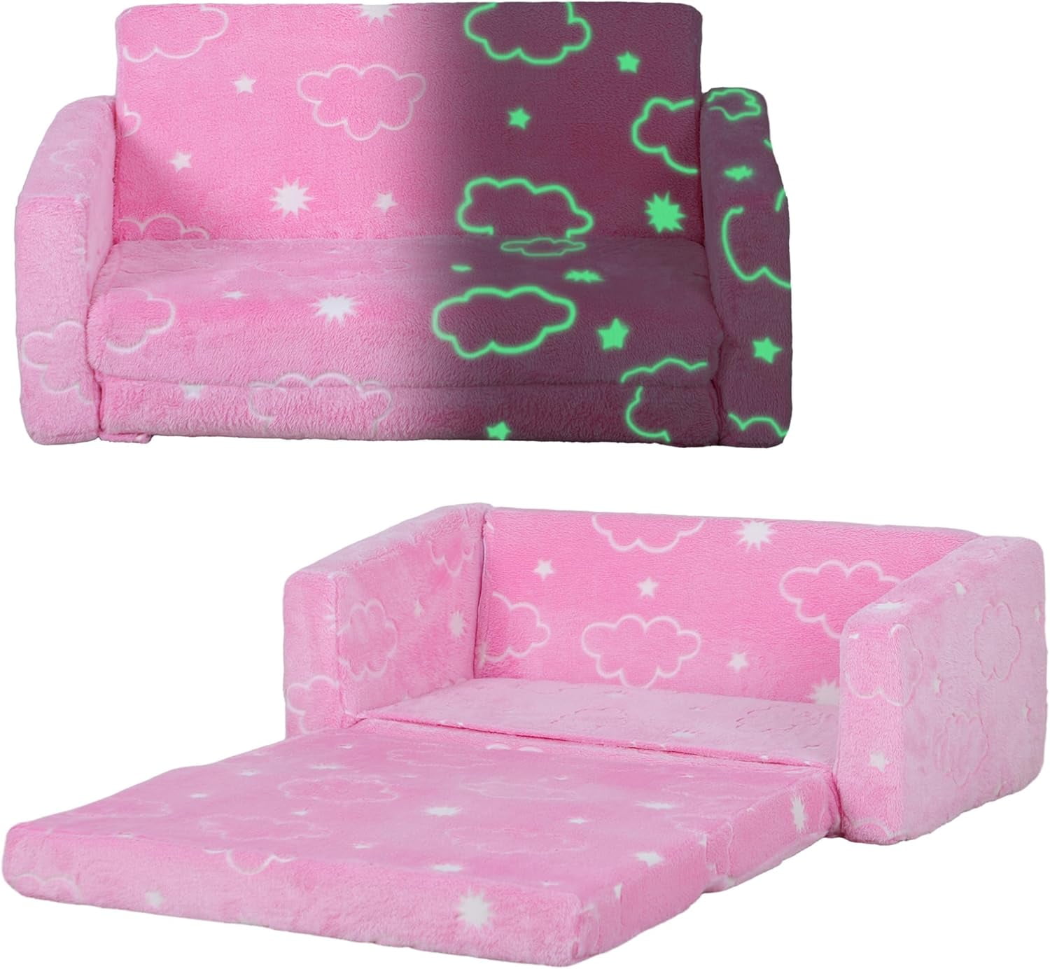 2 in 1 Kids Sofa Chair, Toddler Couch with Glow in The Dark Cosmic ...