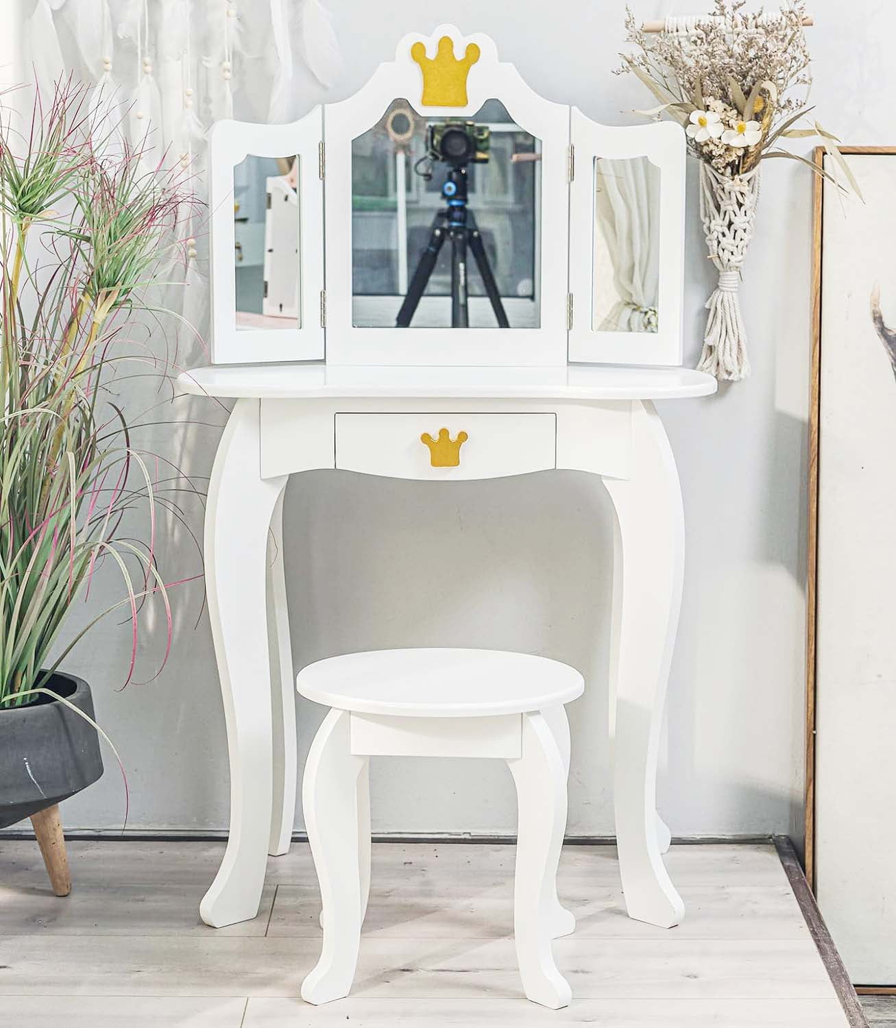 2 in 1 Kids Vanity Set, Princess Makeup Table and Chair with Vanity ...