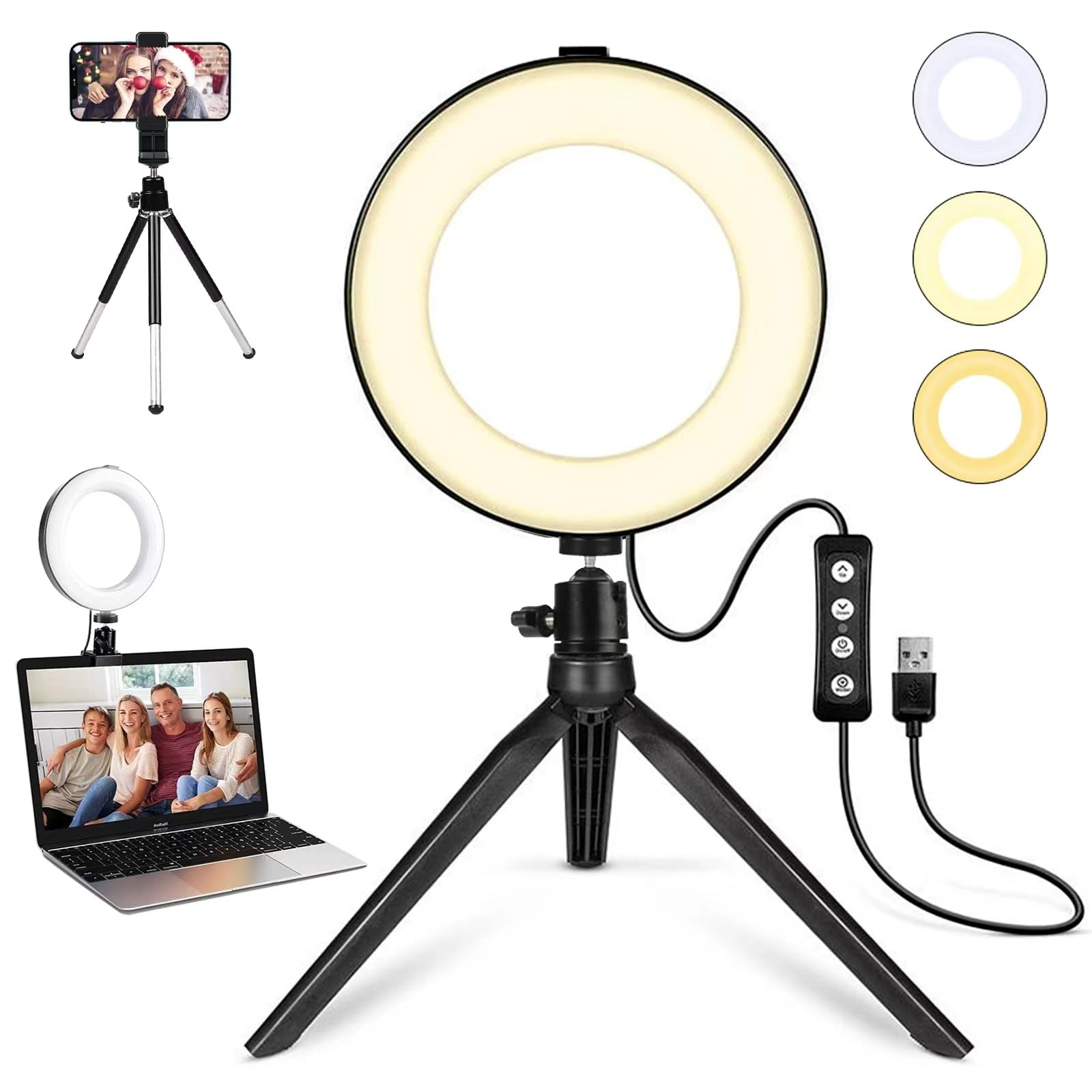 2 in 1 LED 6" Ring Light with Tripod Stand & Clamp for YouTube Video ...