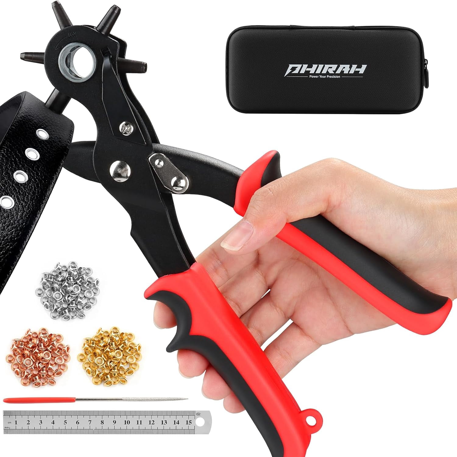 2 in 1 Leather Hole Punch, 3/16" 4.5mm Revolving Puncher with Eyelet ...
