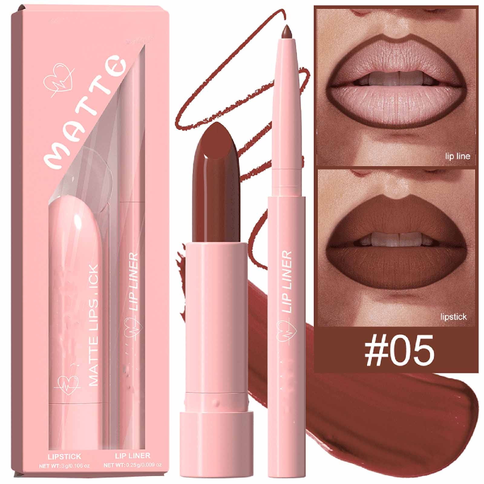 2 in 1 Lip Liner And Lipstick Set,Long-Lasting Color Balm Lipstick ...