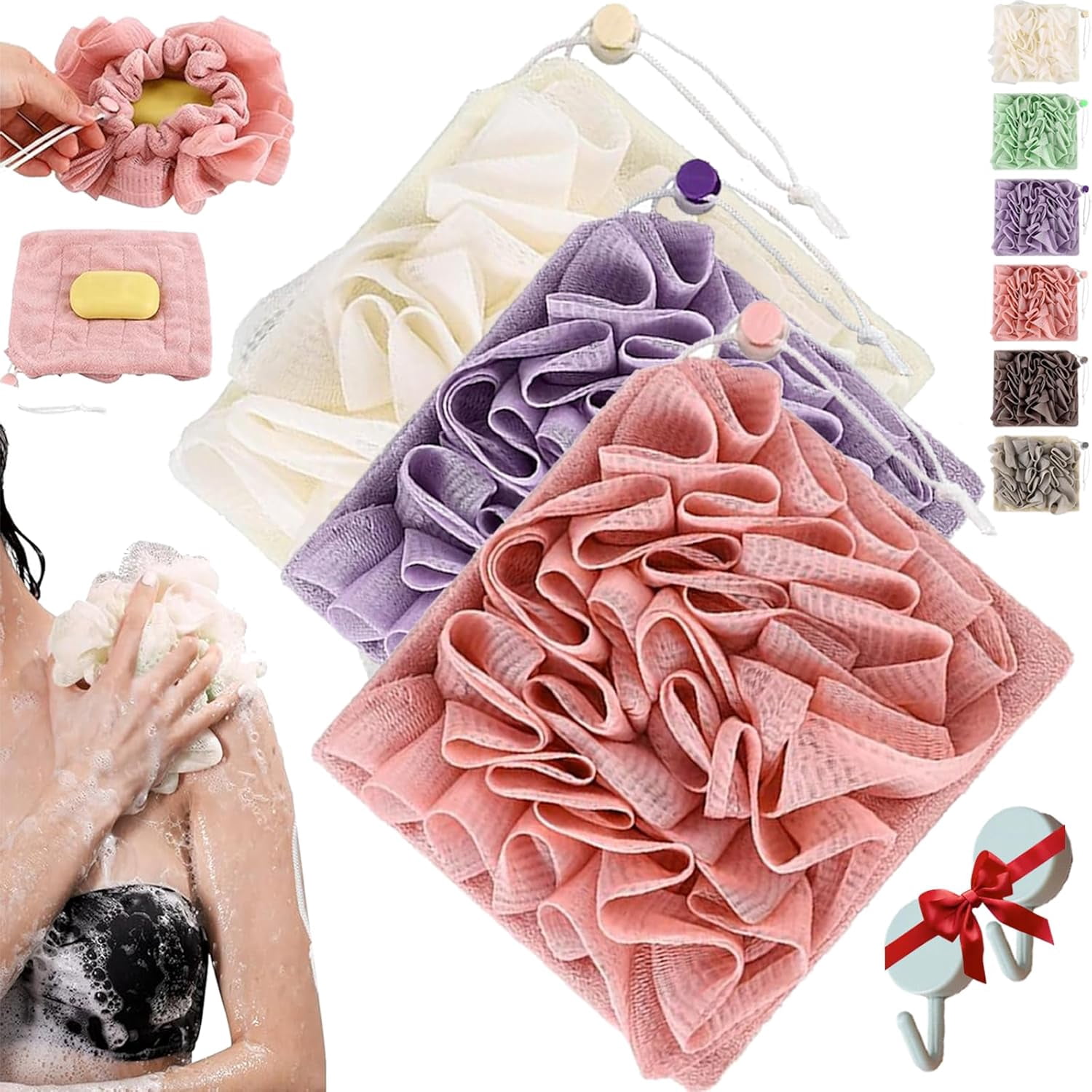 2 in 1 Loofah, Washcloth Loofah Combo, 2 in 1 loofah Sponge Washcloth ...