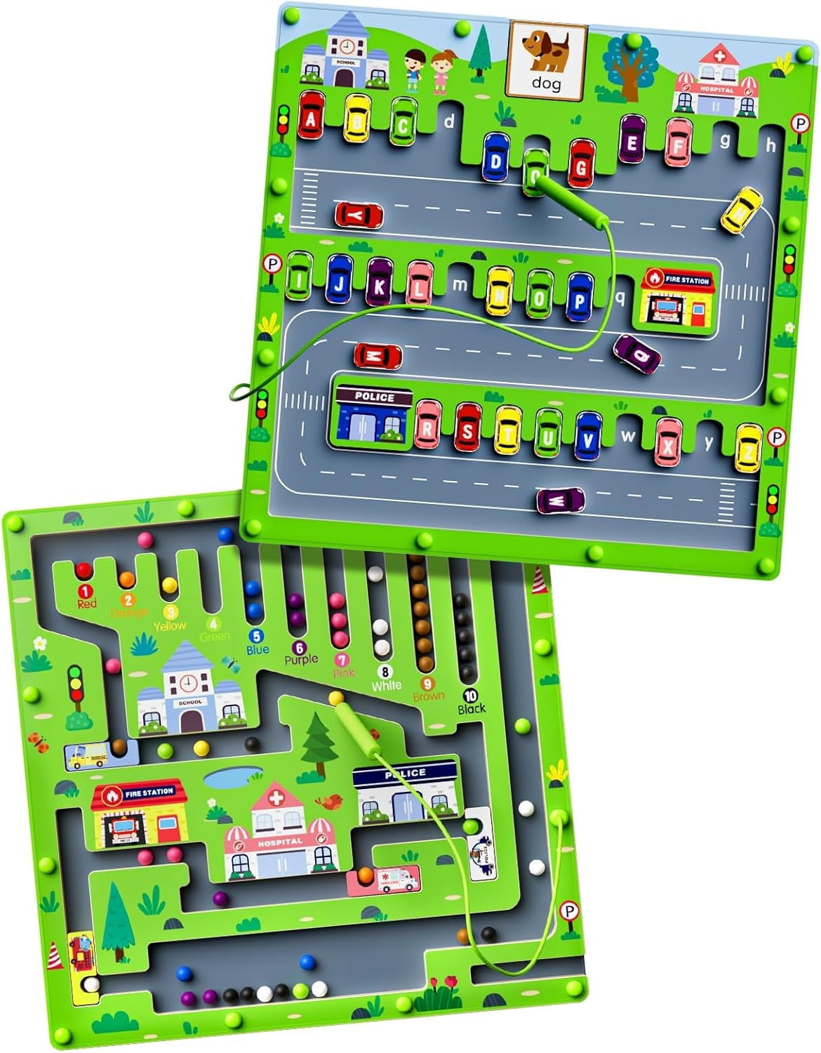 2 in 1 Magnetic Color and Number Maze Magnet Alphabet Counting Car ...
