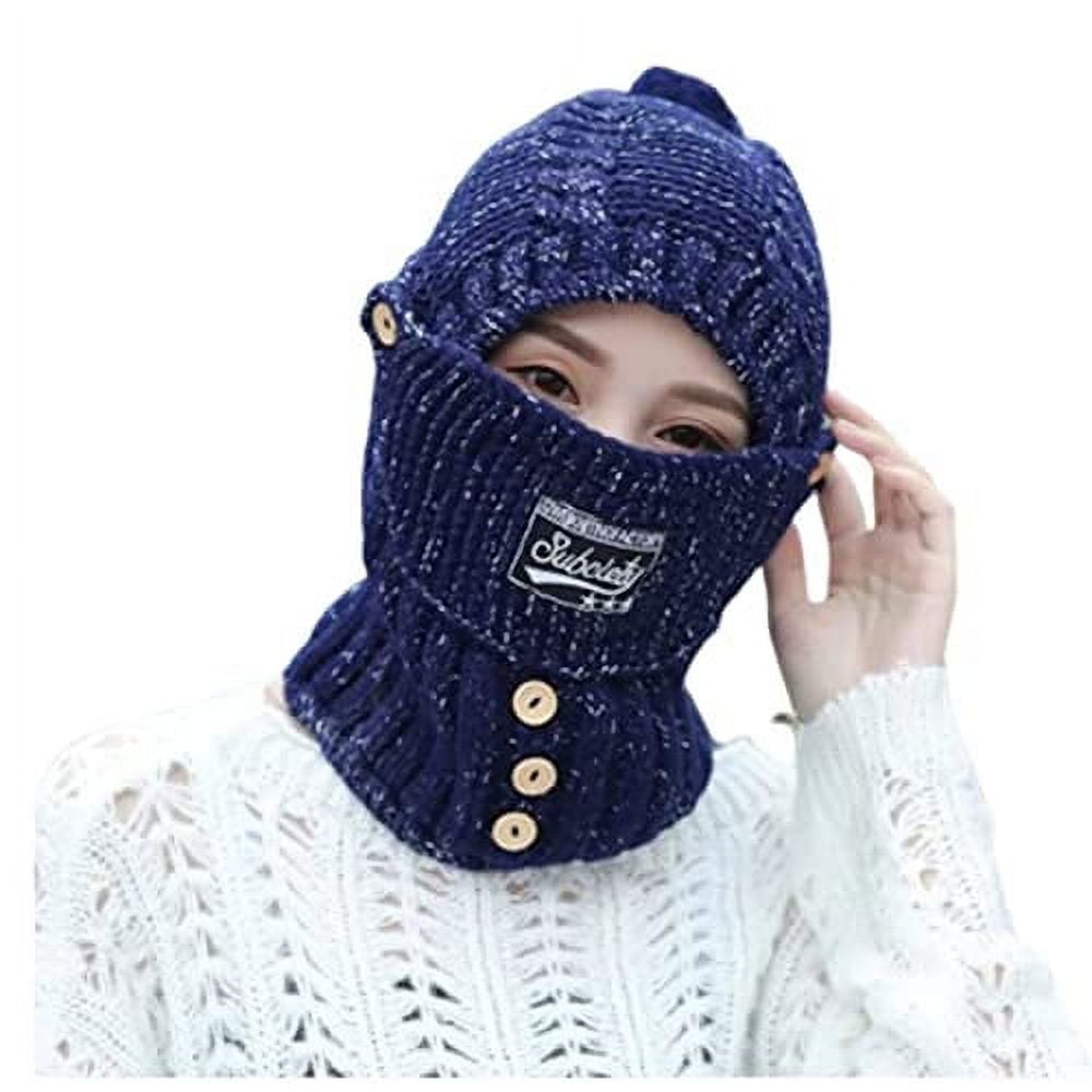 2 in 1 Mask Scarf Knitted Hat, Winter Siamese Windproof Hat with Mask ...