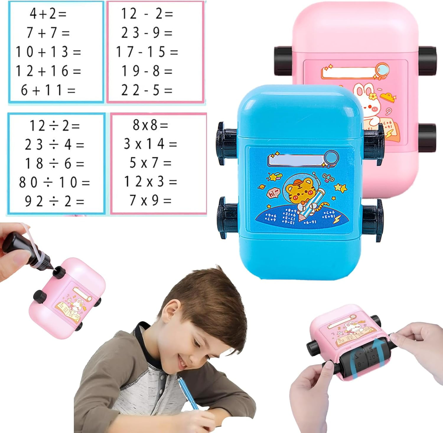 2 in 1 Math Stamps for Kids, Dual-Head Addition & Subtraction Roller ...