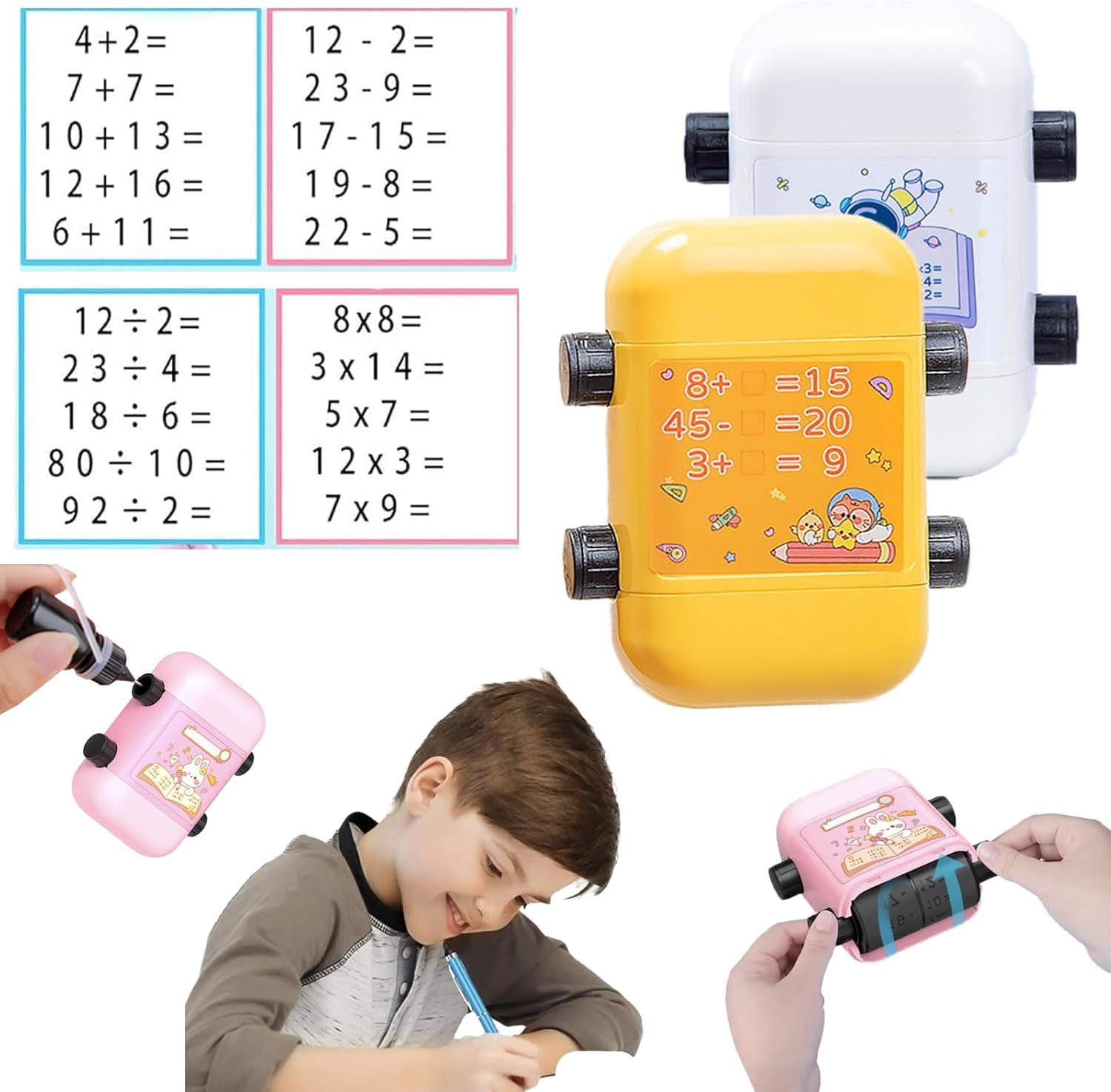 2 in 1 Math Stamps for Kids, Dual-Head Addition & Subtraction Roller ...