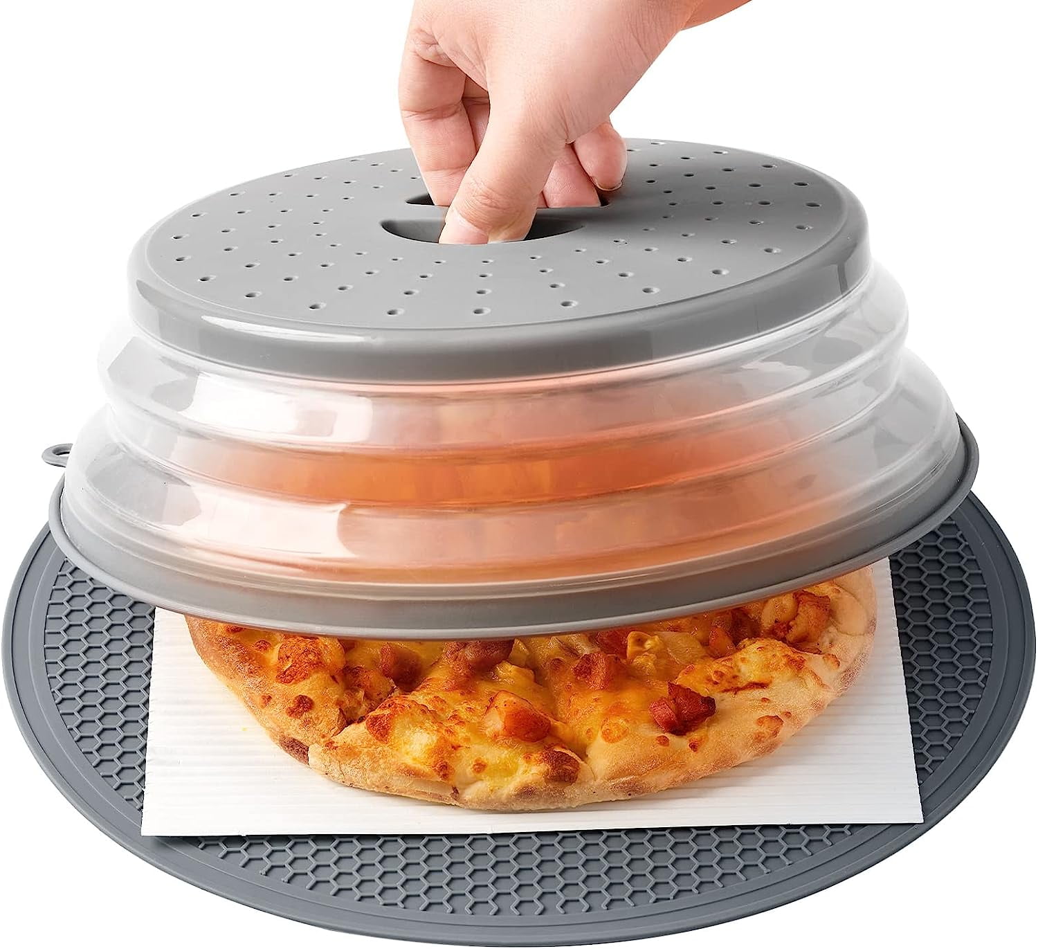2 in 1 Microwave Cover for Food & Mat Set, Vented Collapsible Splatter ...