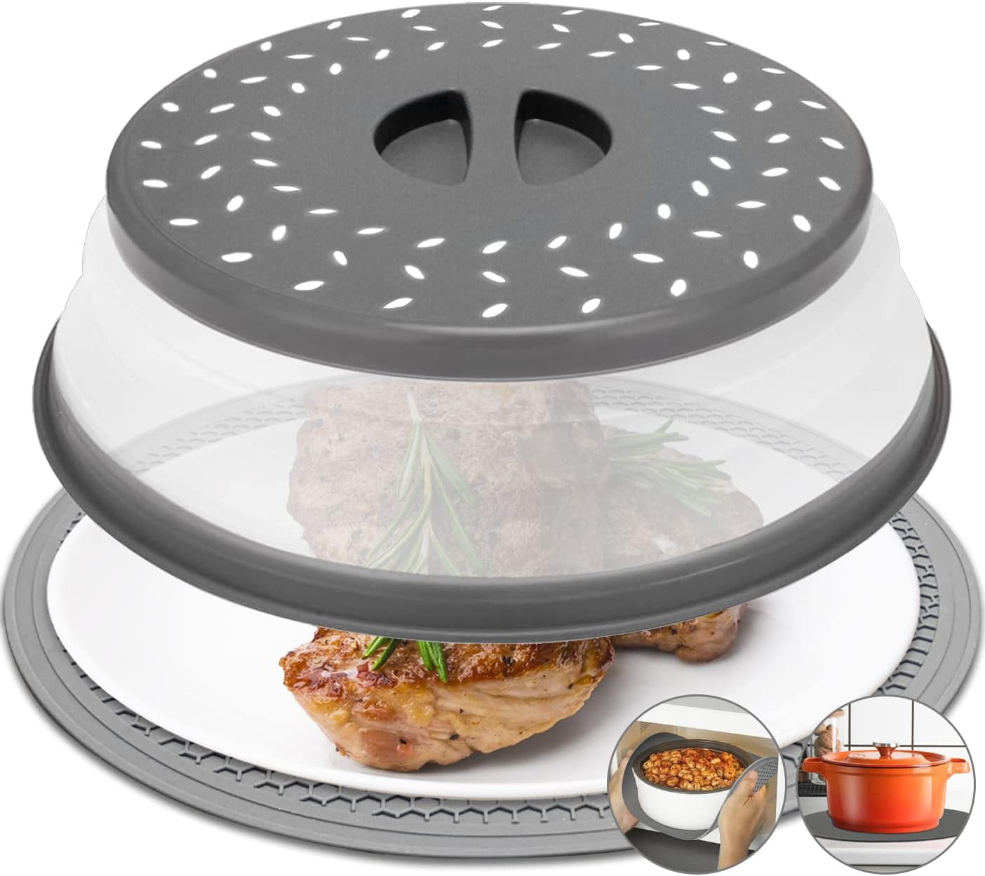 2 in 1 Microwave Cover For Food & Microwave Mat Set, as Non-Slip Bowl ...