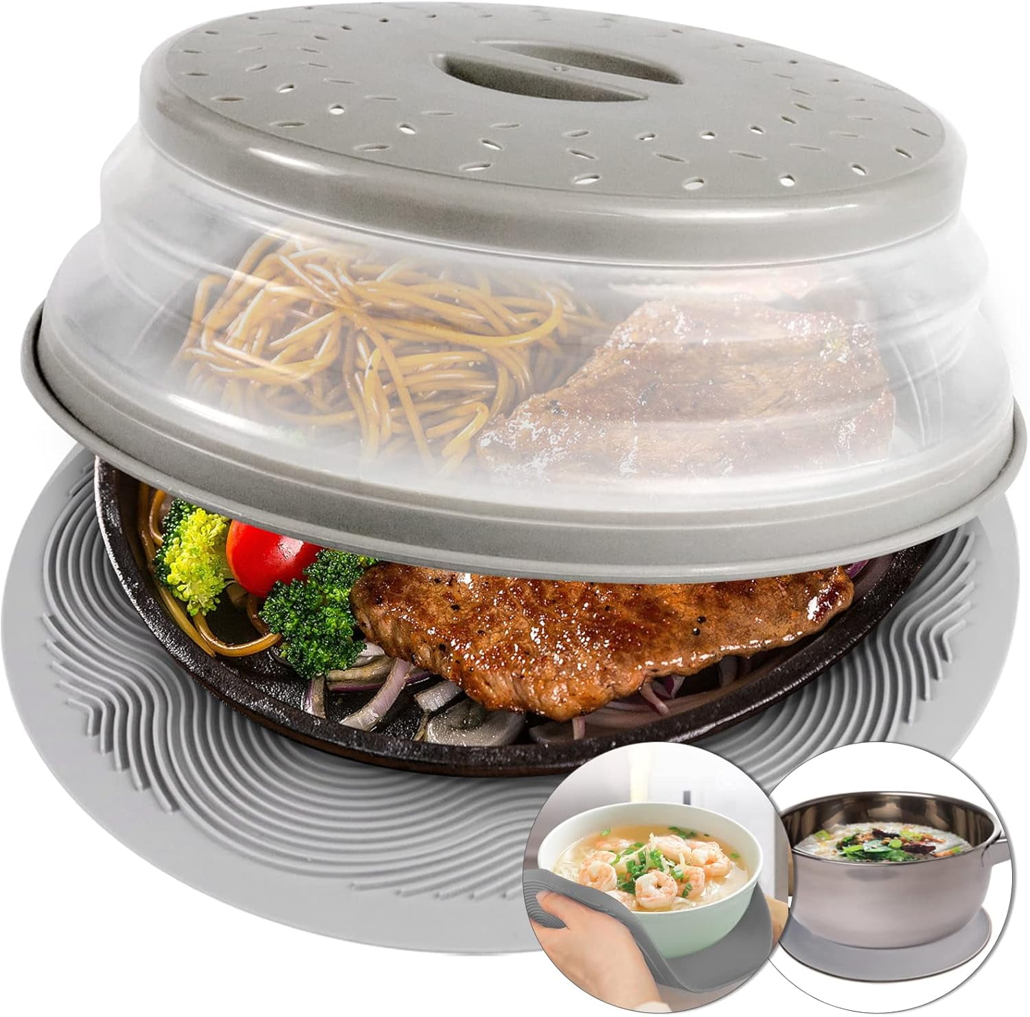 2 in 1, Microwave Place Mat & Cover- Mat as Bowl Holder, for Splatter ...