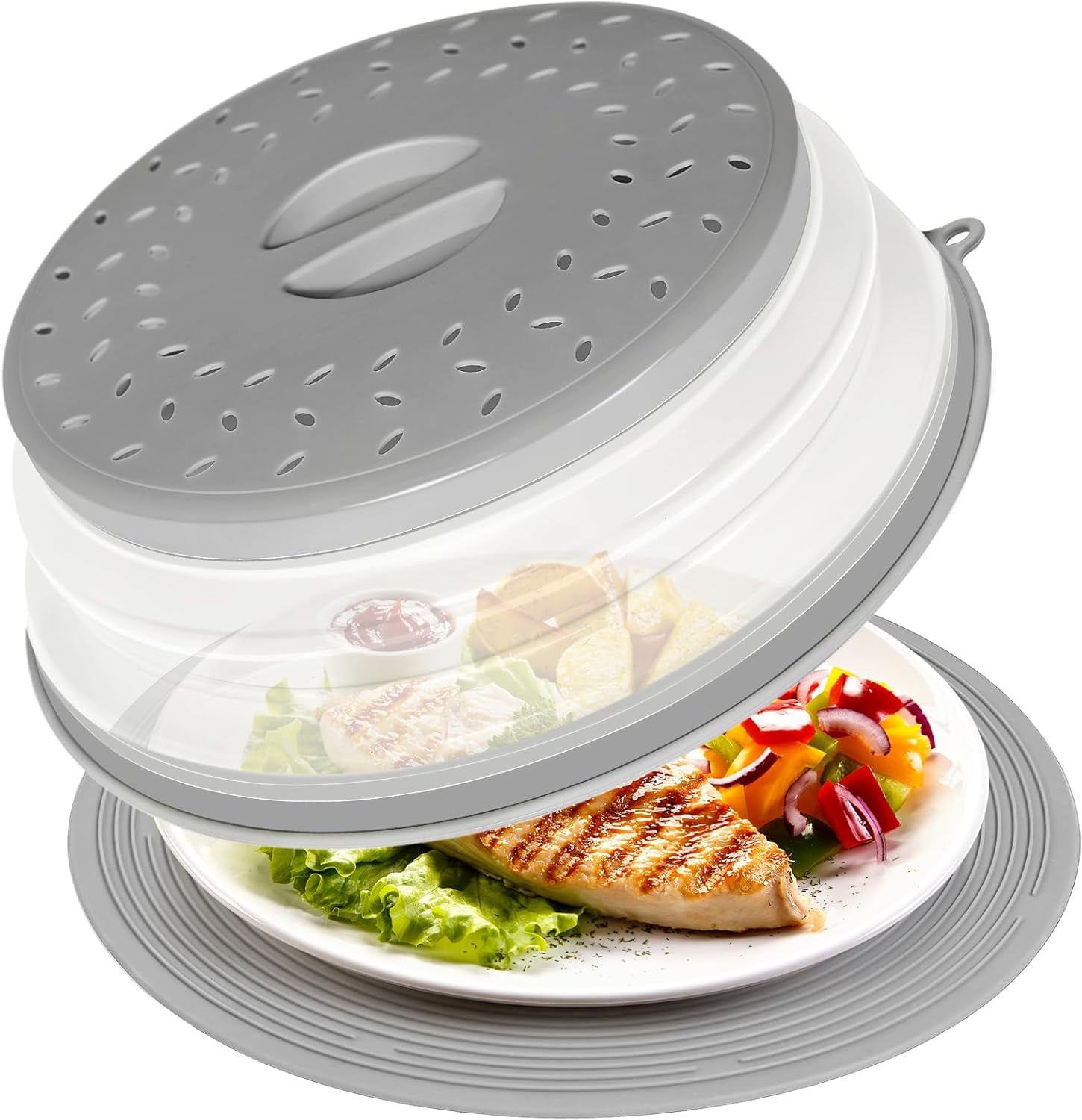 2 In 1 Microwave Splatter Cover & Silicone Mat, Vented Collapsible ...