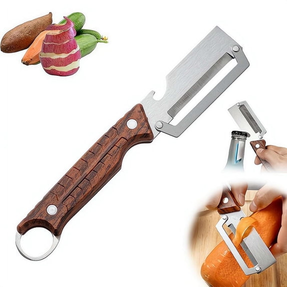 2 in 1 Multi Functional Vegetable Peeler with Bottle Opener and Wooden ...