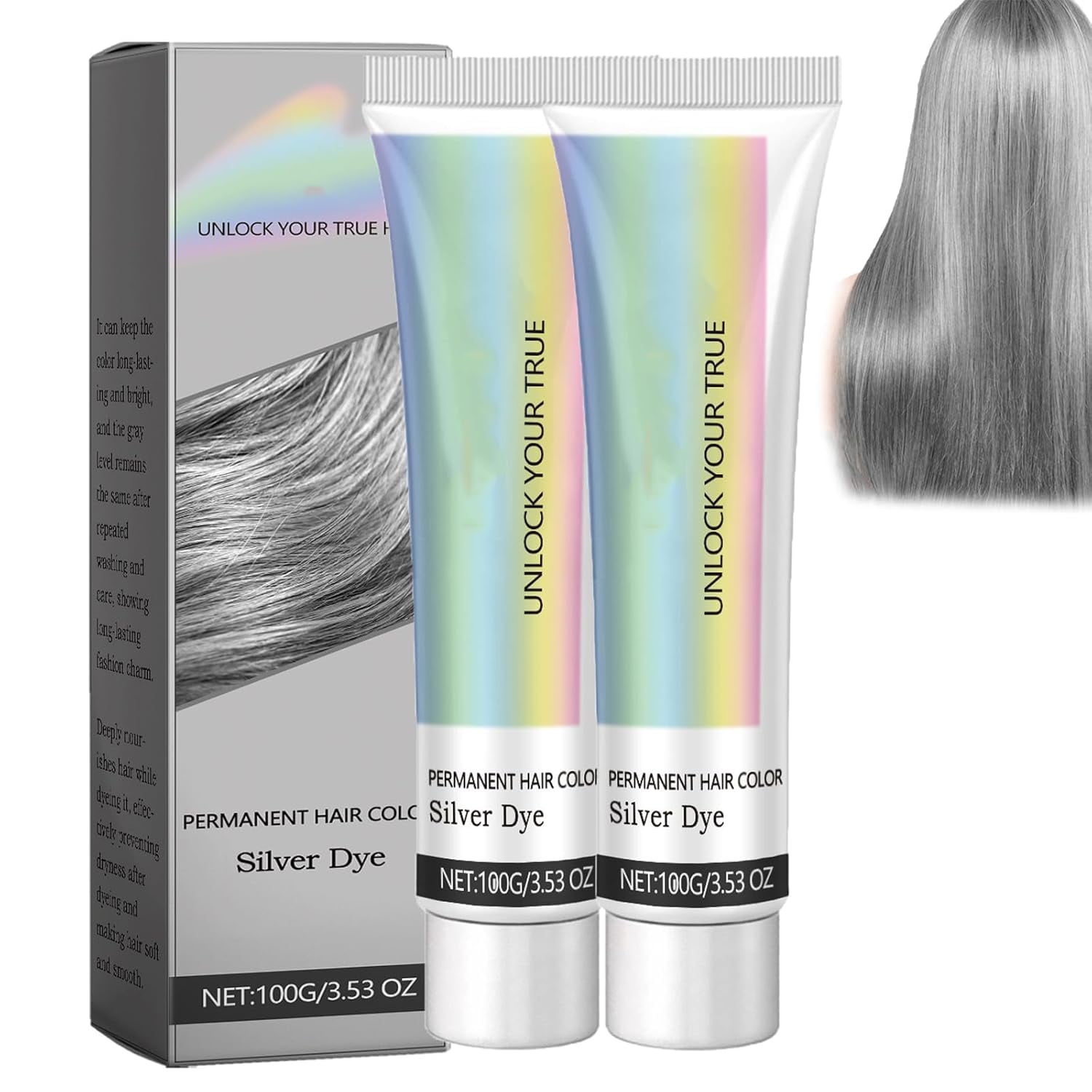 2 In 1 Natural Essence Extract Silver Hair Dye,Silver Metallic Hair Dye ...
