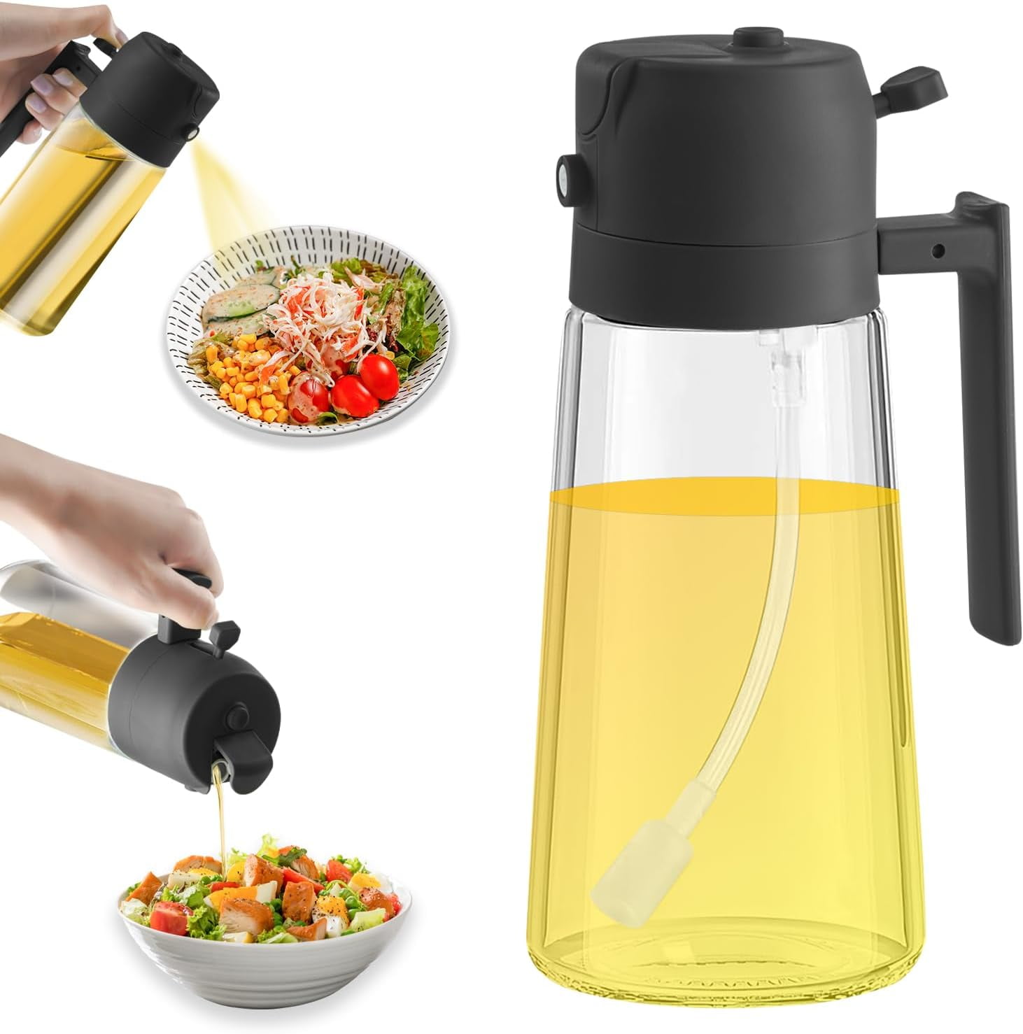 2 in 1 Oil Dispenser and Oil Sprayer Premium Olive Oil Dispenser Bottle ...