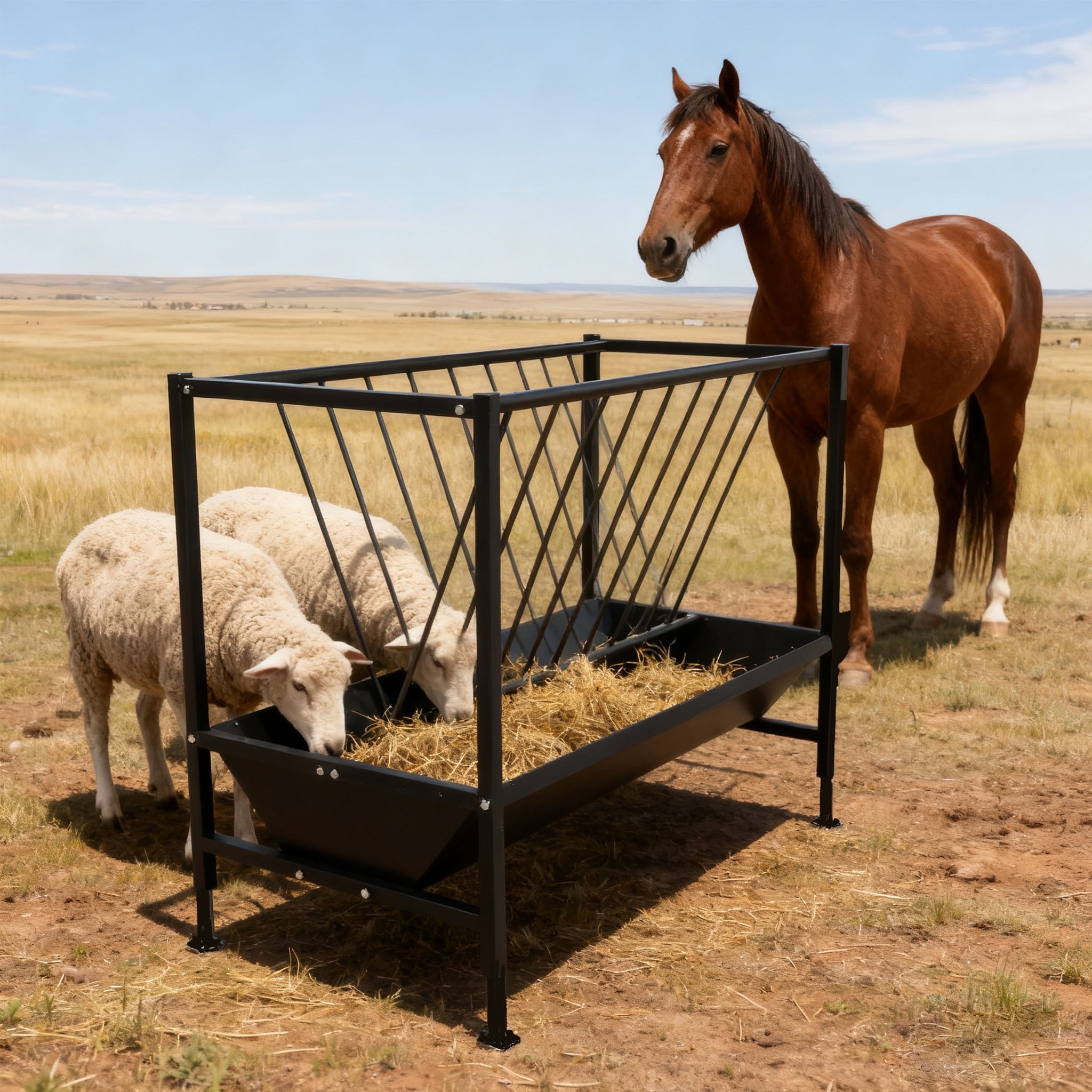 2 in 1 Pasture Hay Feeder 70 Gallon, Heavy Duty Metal Livestock Feeder ...