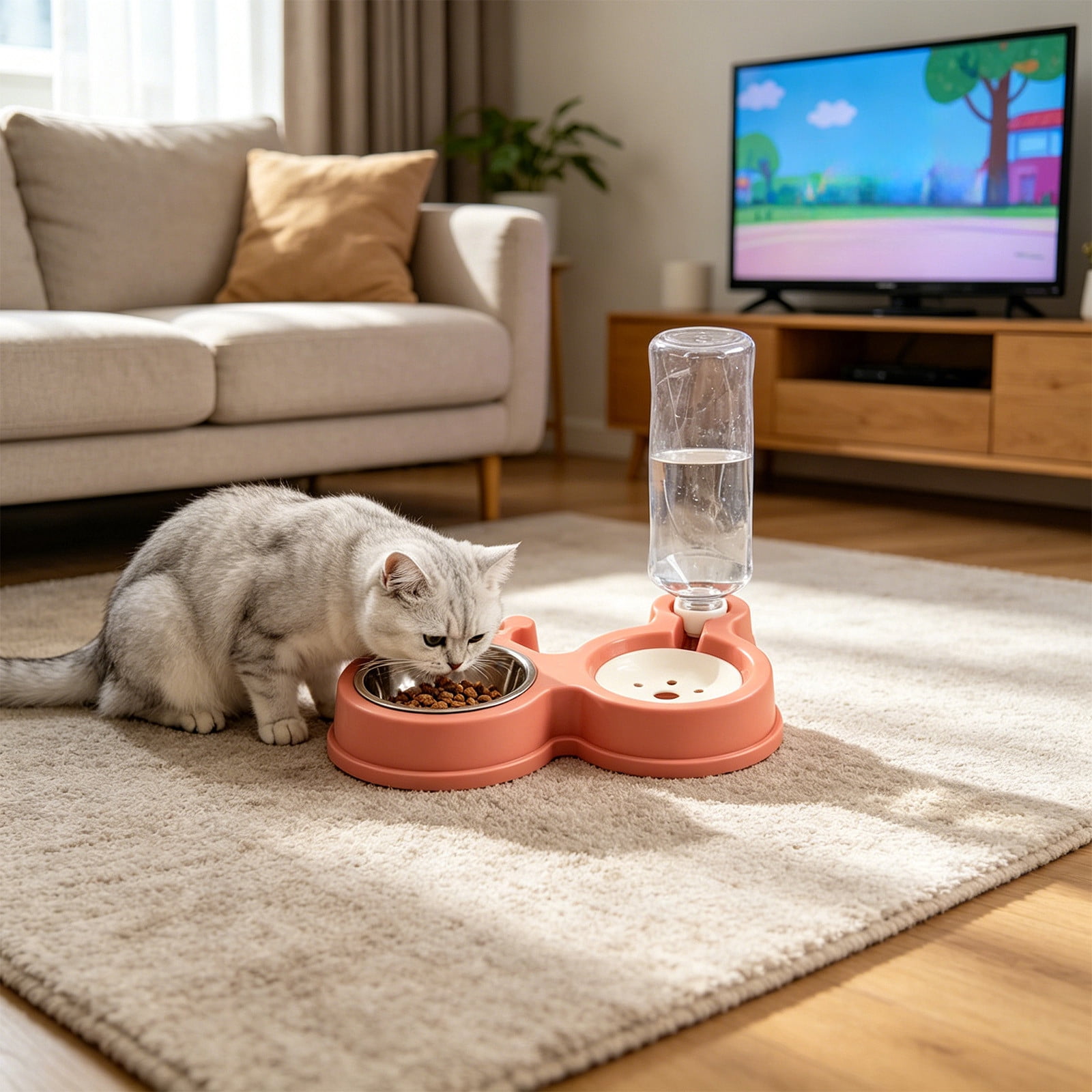 2 in 1 Pet Food Water Bowl for Dogs Cats, Non Slip Double Bowls with ...