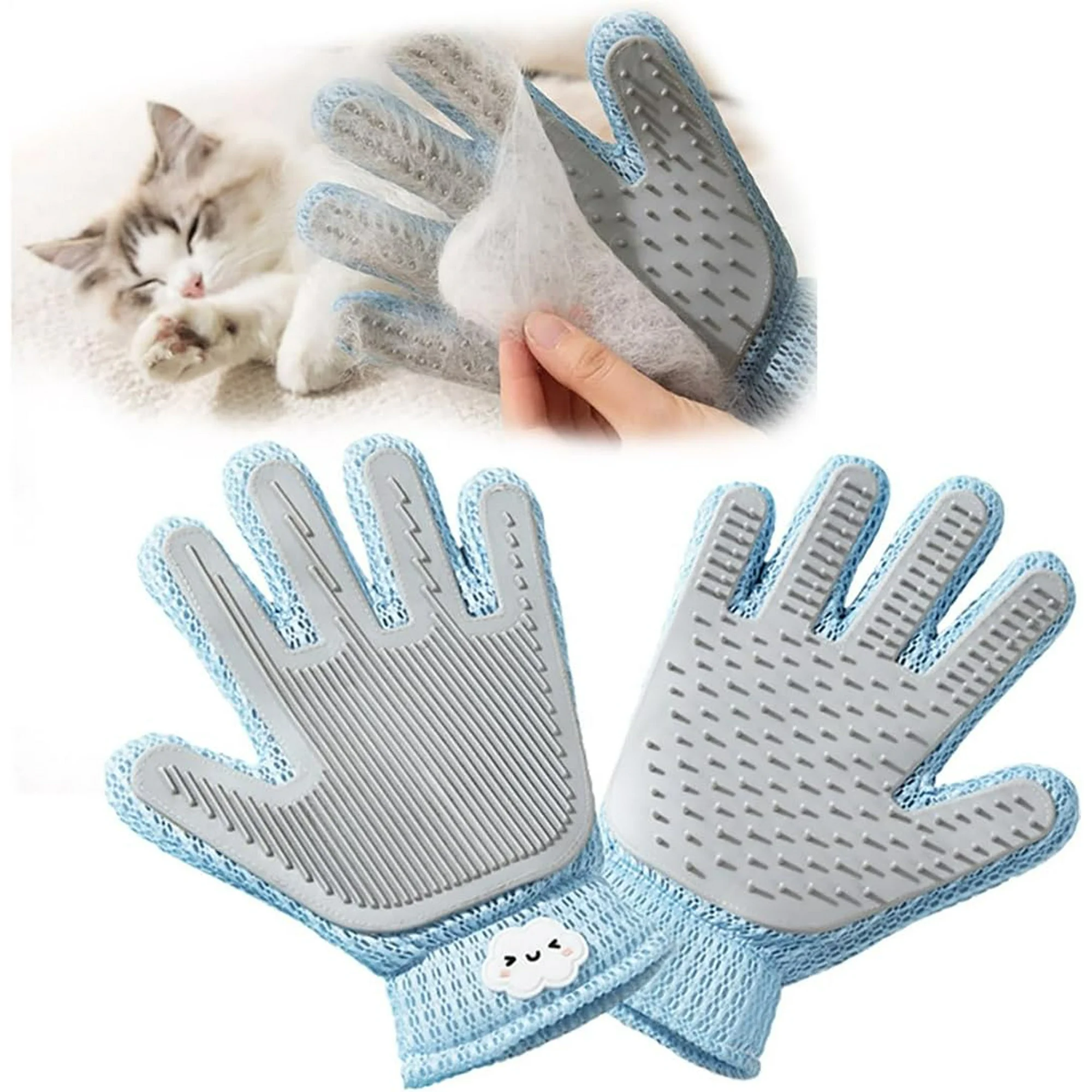 eapsneg 2 in 1 Pet Grooming Gloves for Dogs and Cats Silicone Fur ...