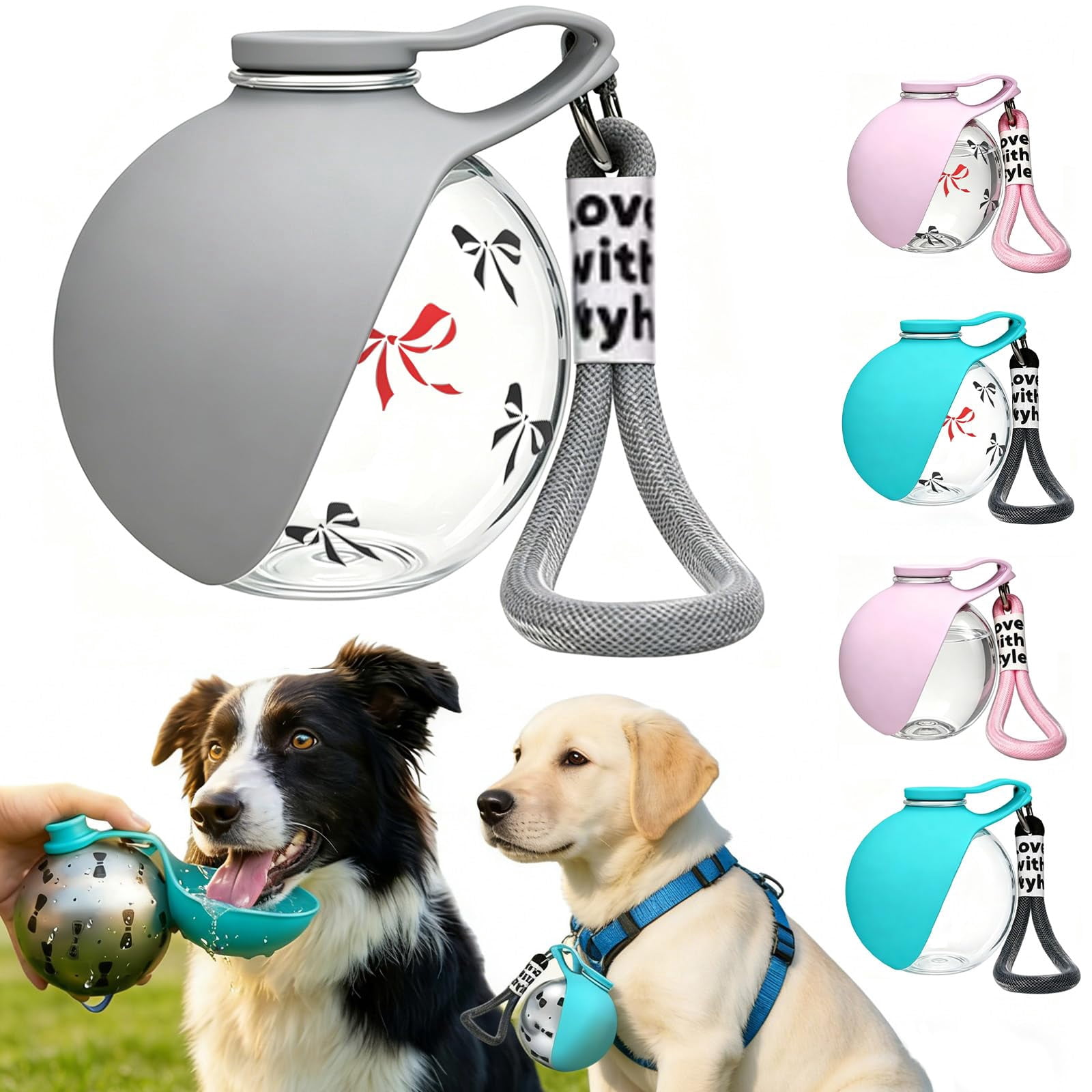 2 in 1 Portable Dog Water Bottle with Foldable Silicone Bowl, 10 Oz ...
