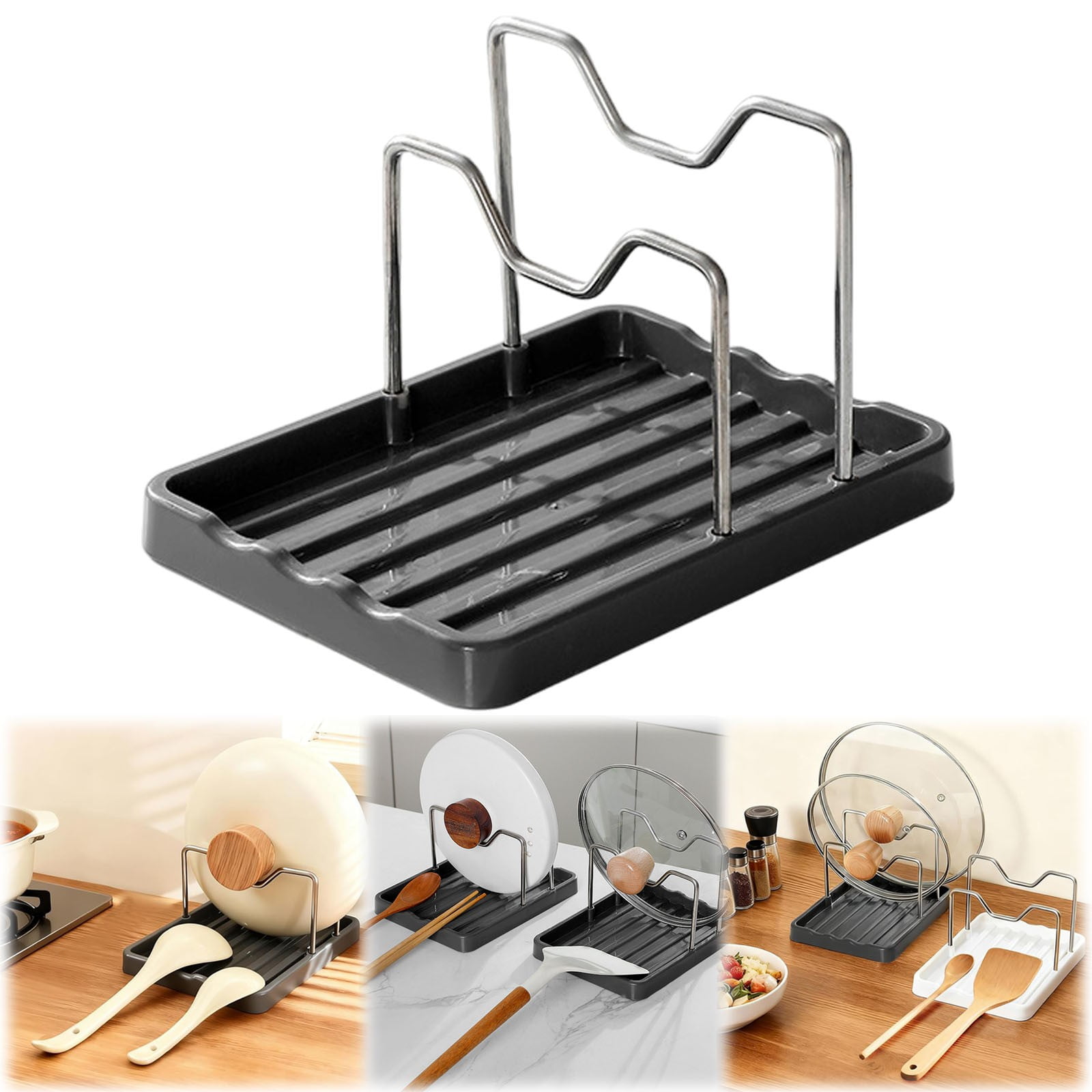 2 In 1 Pot Lid Holder & Spoon Rest for Kitchen Counter, Plastic Utensil ...