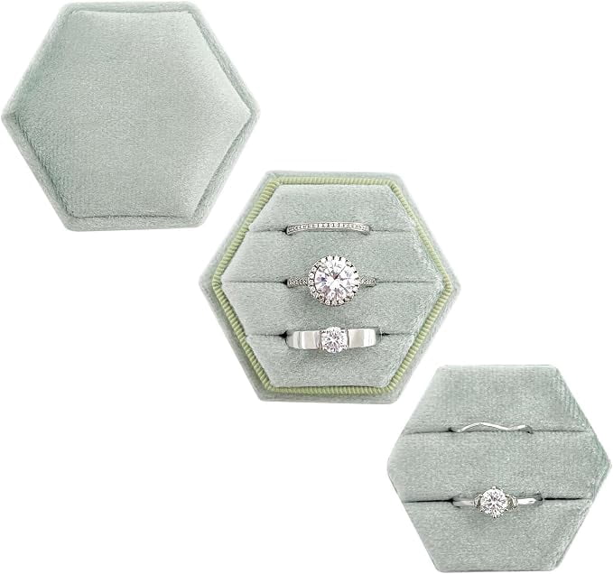 2 IN 1 Ring Box Velvet Wedding Day, 2 and 3 Slot Hexagon Ring Box ...