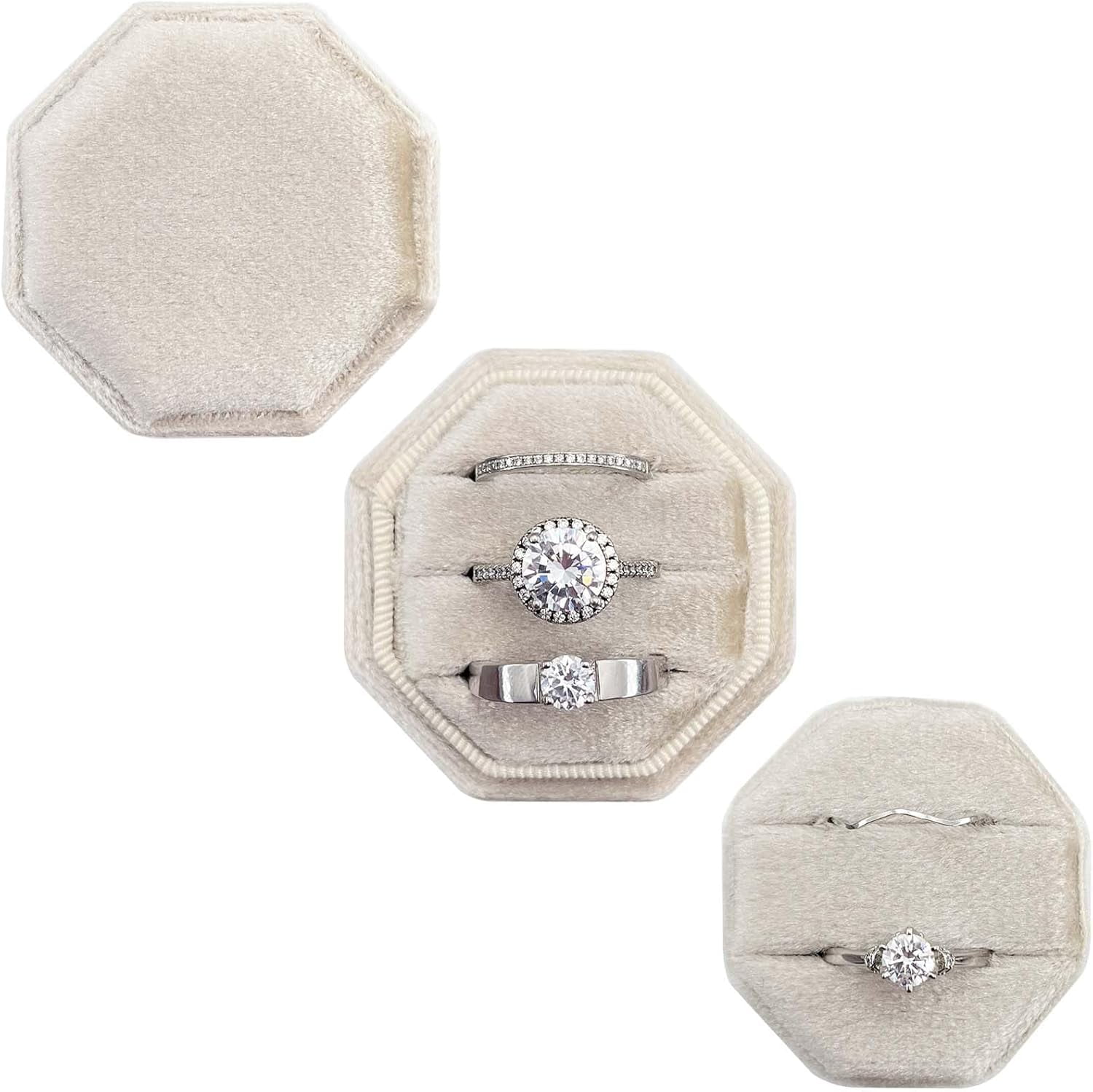 2 IN 1 Ring Box Wedding Day, Octagon 3 and 2 Slot Ring Box, Premium ...