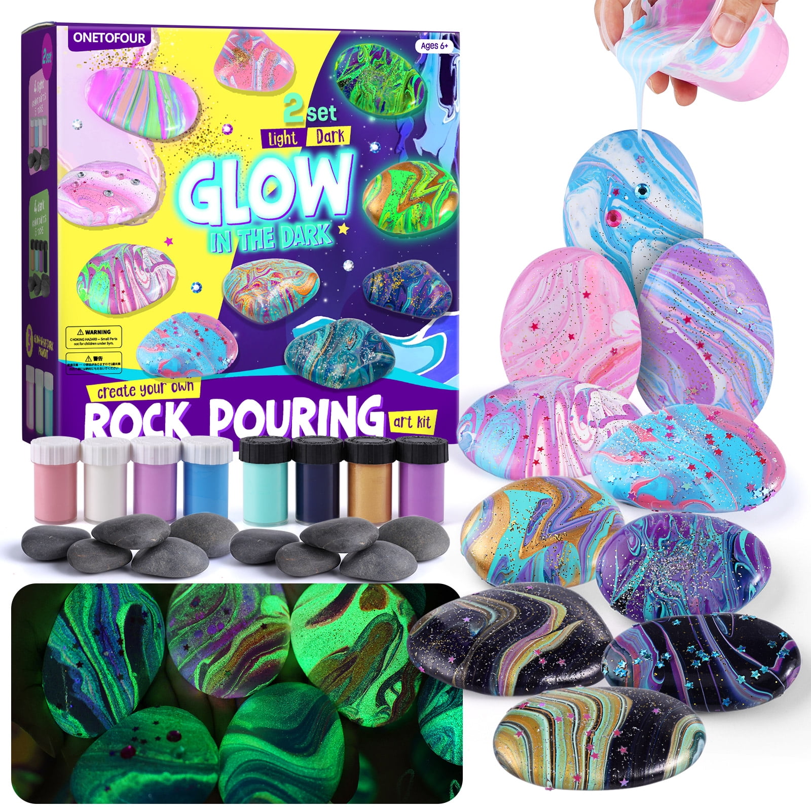 Glow in The Dark Rock Pouring Art Kit - Arts and Crafts Painting Kit ...