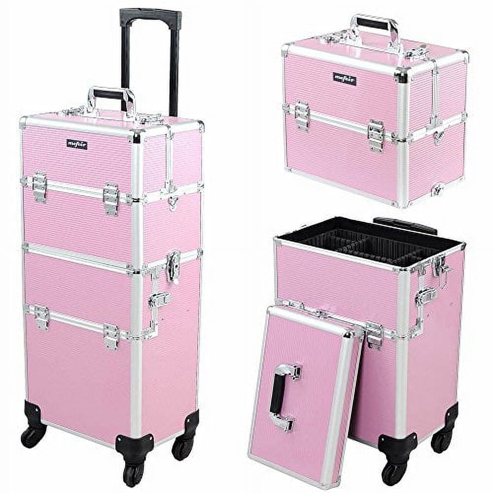 2 in 1 Rolling Makeup Train Case, Makeup Travel Organizer Cosmetology ...