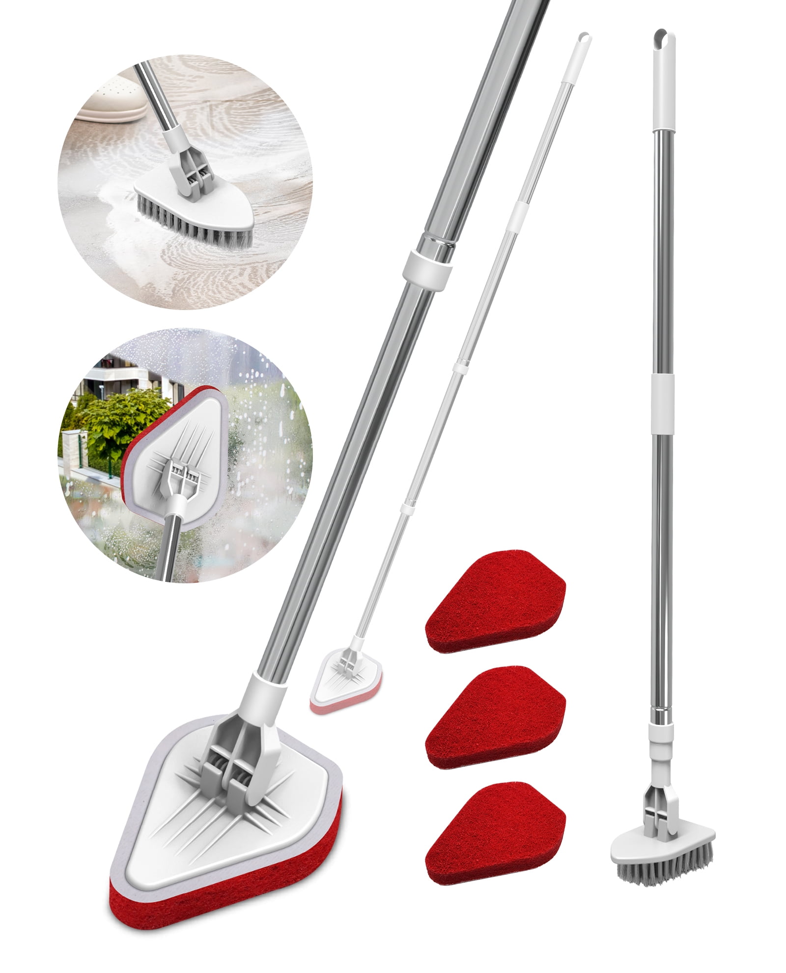 2 in 1 Scrub Cleaning Brush with Long Handle 46''?Extendable Tub & Tile ...