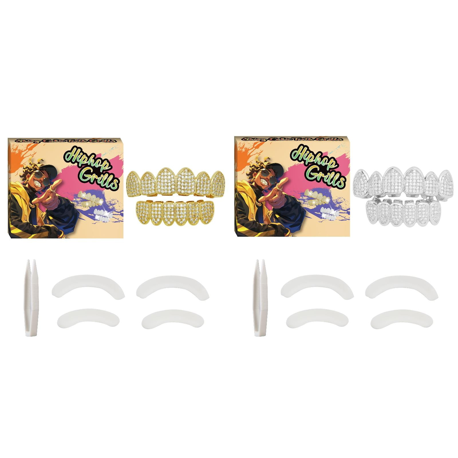 2/1 Sets Diamond Gold Grillz for Men Women Hip Hop Silver Gold Grills ...