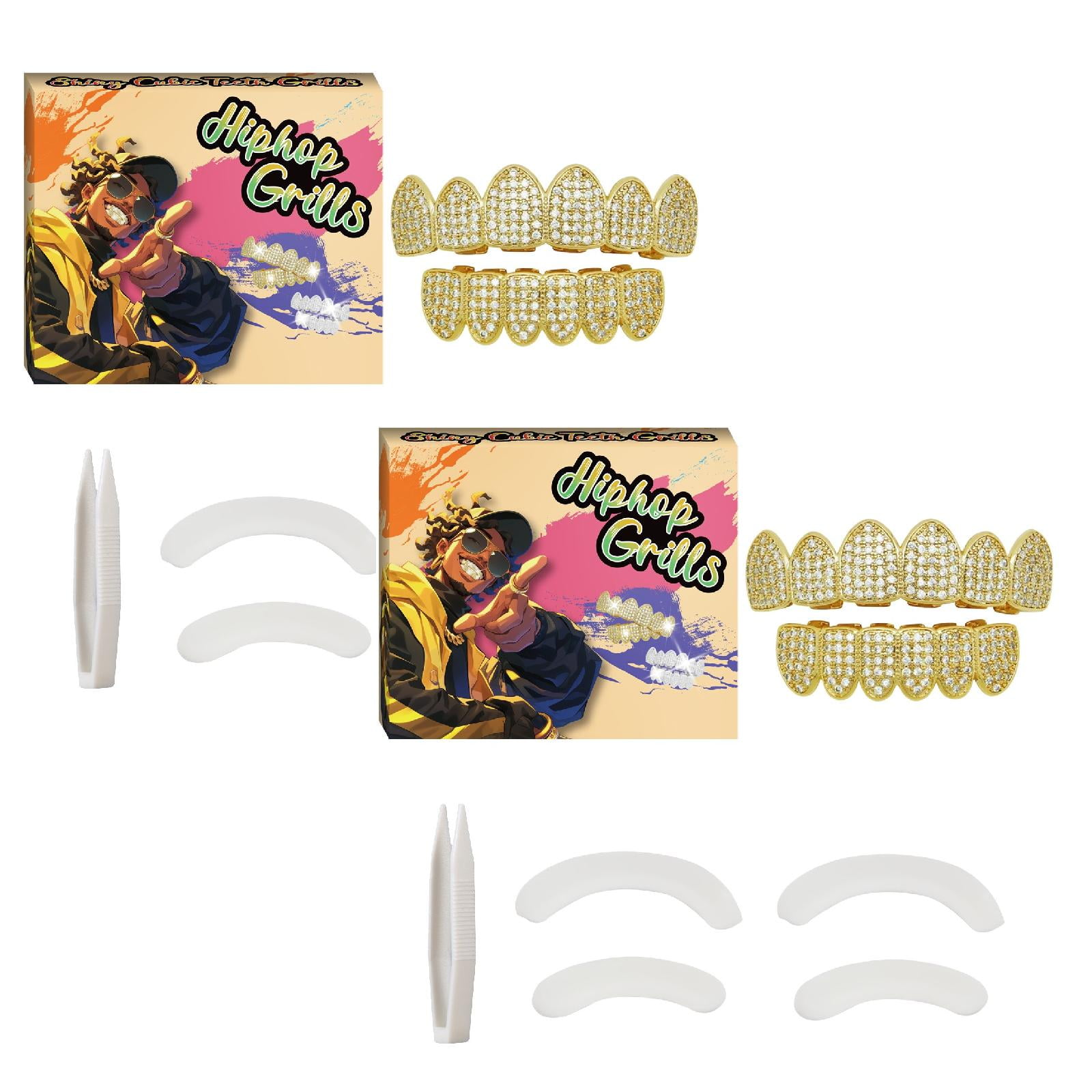 2/1 Sets Diamond Gold Grillz for Men Women Hip Hop Silver Gold Grills ...