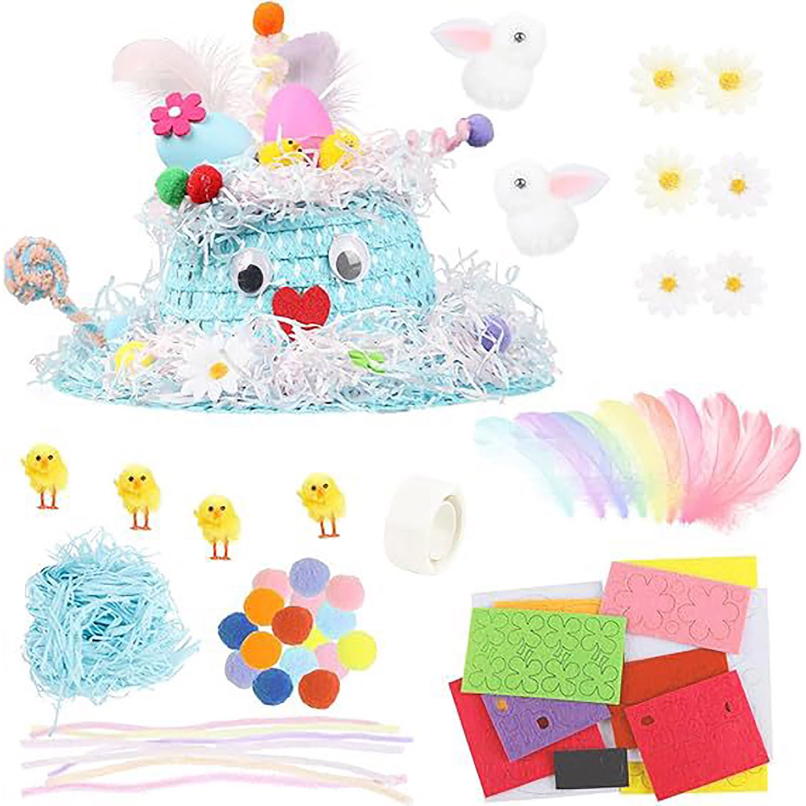 2/1 Sets Easter Bonnet Kit Easter DIY Craft Set with Straw Hats Make ...