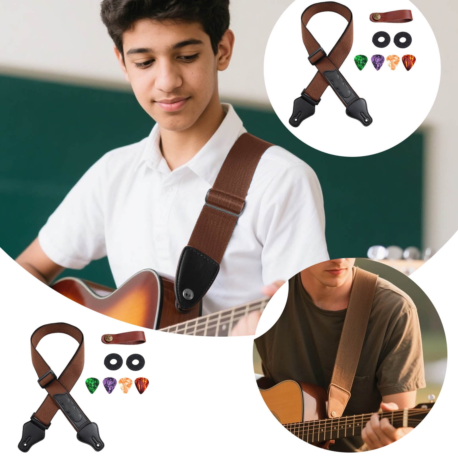 2/1 Sets Guitar Strap, Soft Cotton Straps with 3 Pick Holders, Button ...