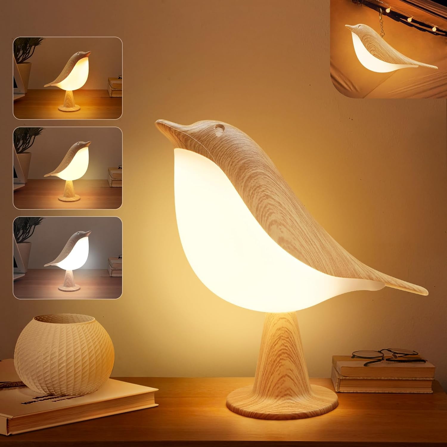 2 in 1 Small Desk Lamp, Bird Cordless Table Lamp with 3 Color ...