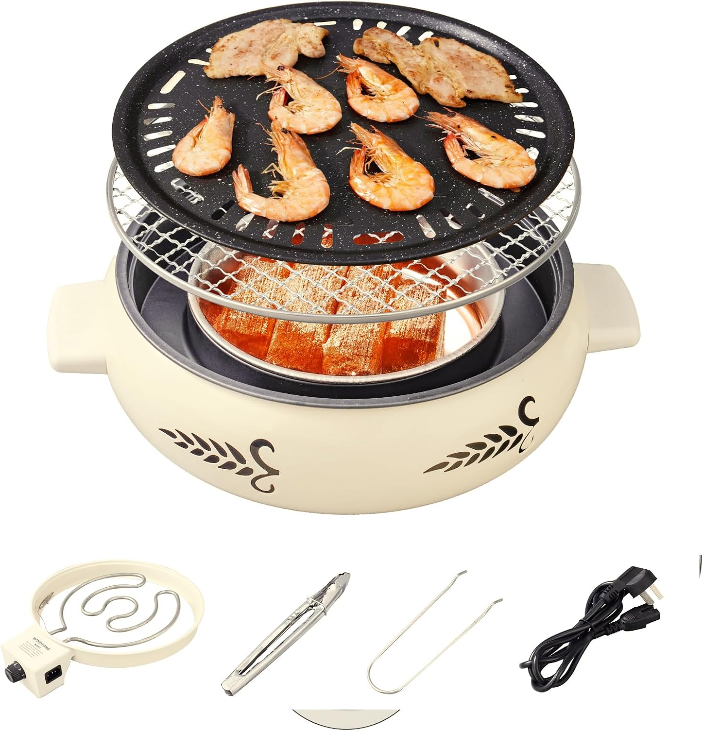 2 IN 1 Smokeless Indoor Electric BBQ Grill/Portable Charcoal Grill with ...