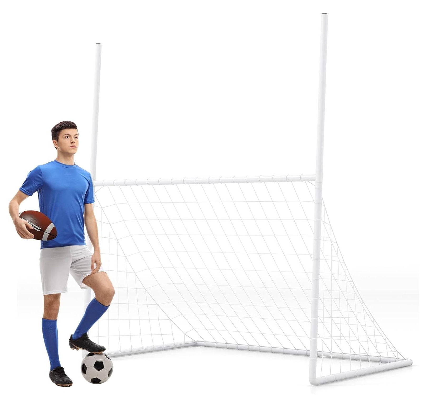 2 in 1 Soccer Net & Football Goal Post, 65" x 43", White, Kids Soccer ...