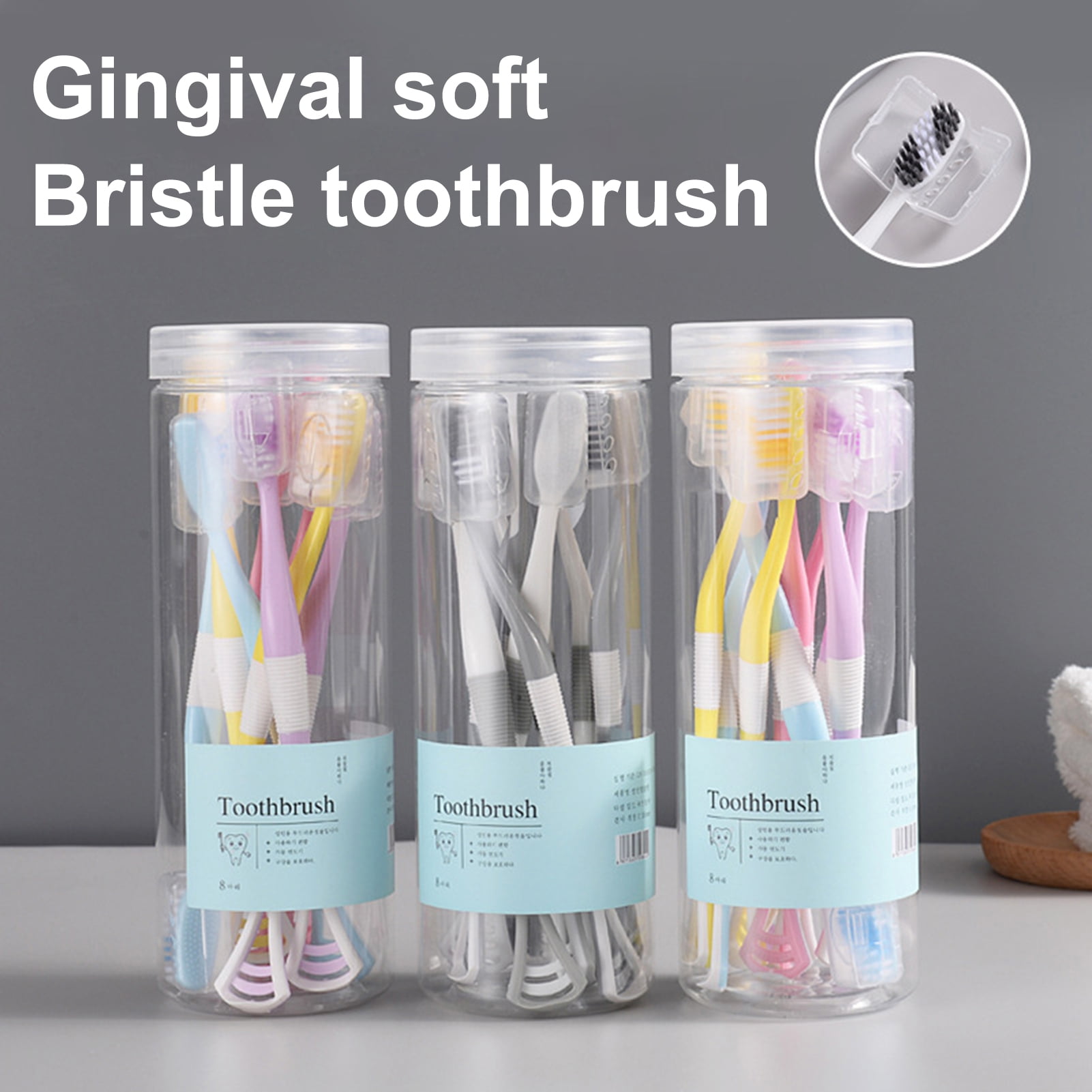 2 in 1 Soft Toothbrush with Tongue Scraper Cleaner 8 Pack Ultra Soft ...