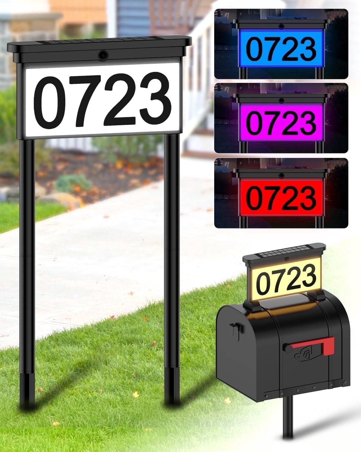 2 IN 1 Solar Address Sign 12 Color Changing Light LED Outdoor Yard ...