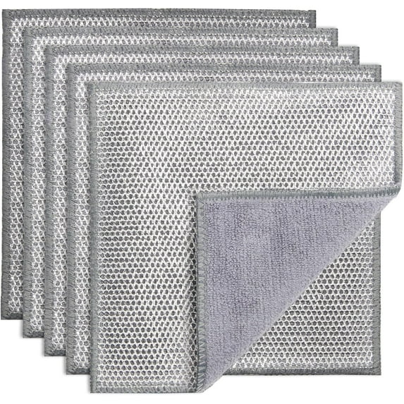 2 in 1 Stainless Steel Scrubber & Microfiber Cleaning Cloth, 5 Pack ...