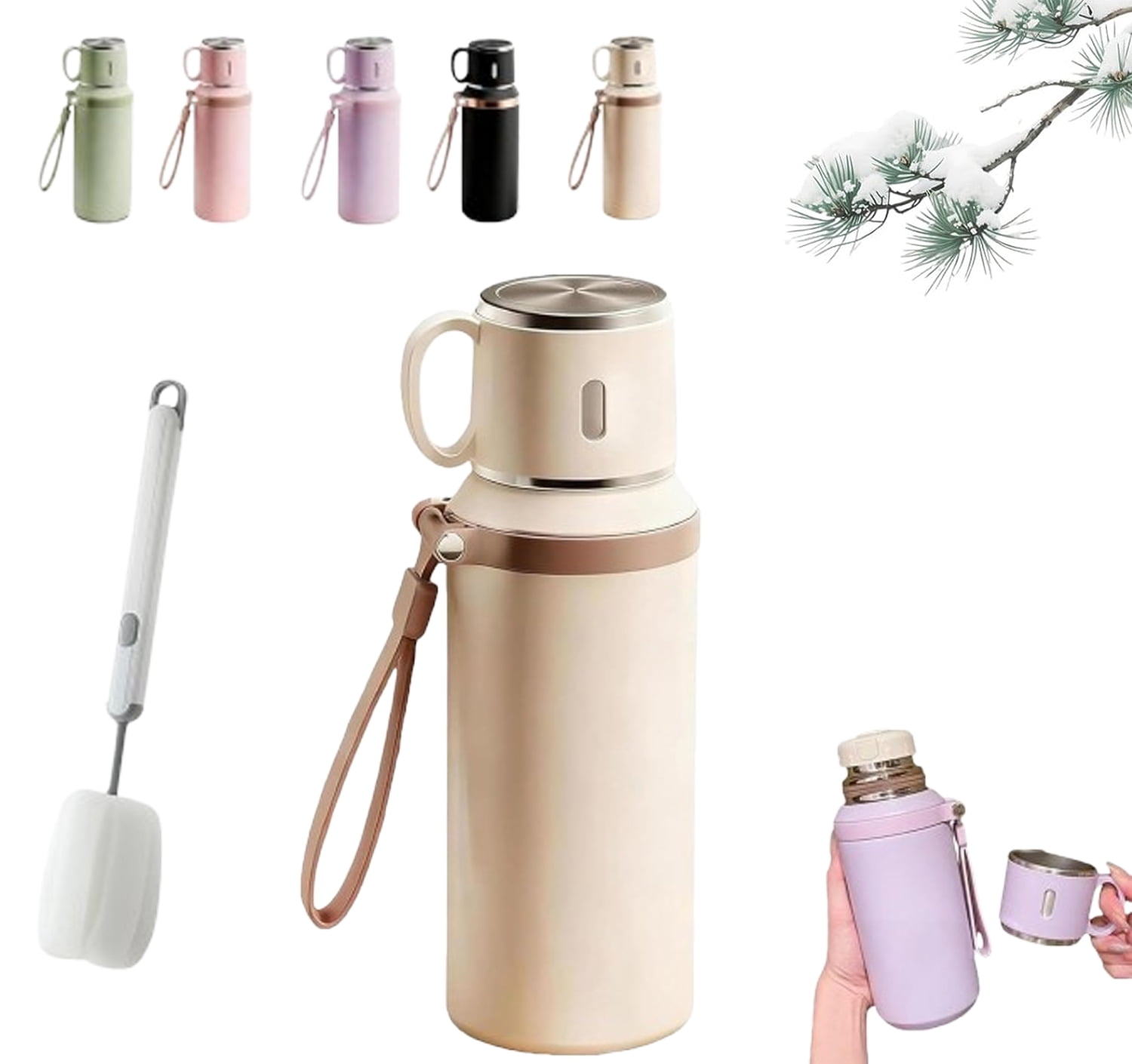 2 in 1 Stainless Steel Vacuum Insulated Bottle with Lidded Cup,Double ...
