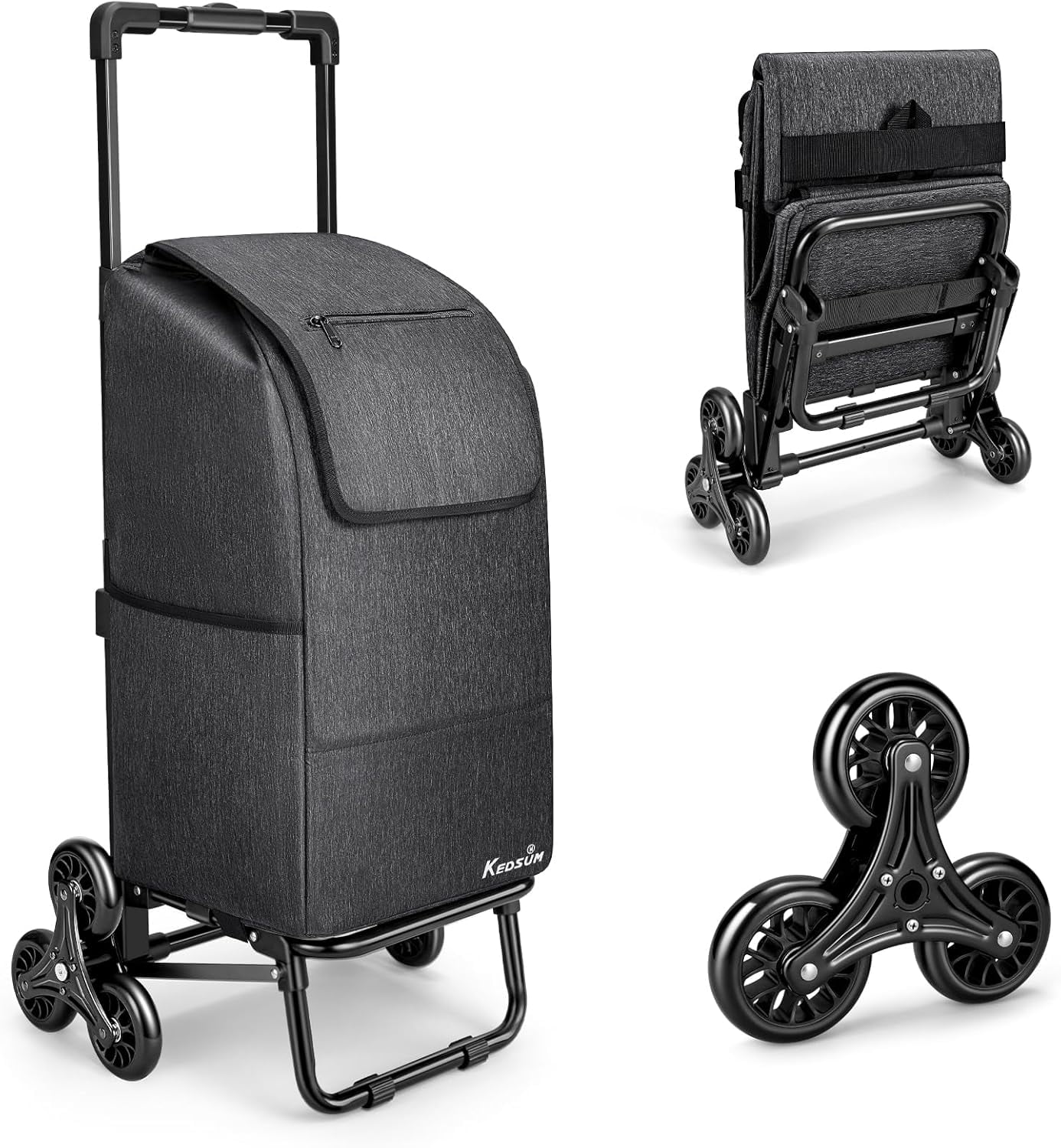 2 in 1 Stair Climber Cart, 60L/300LBS Grocery Cart on Wheels for Stairs ...
