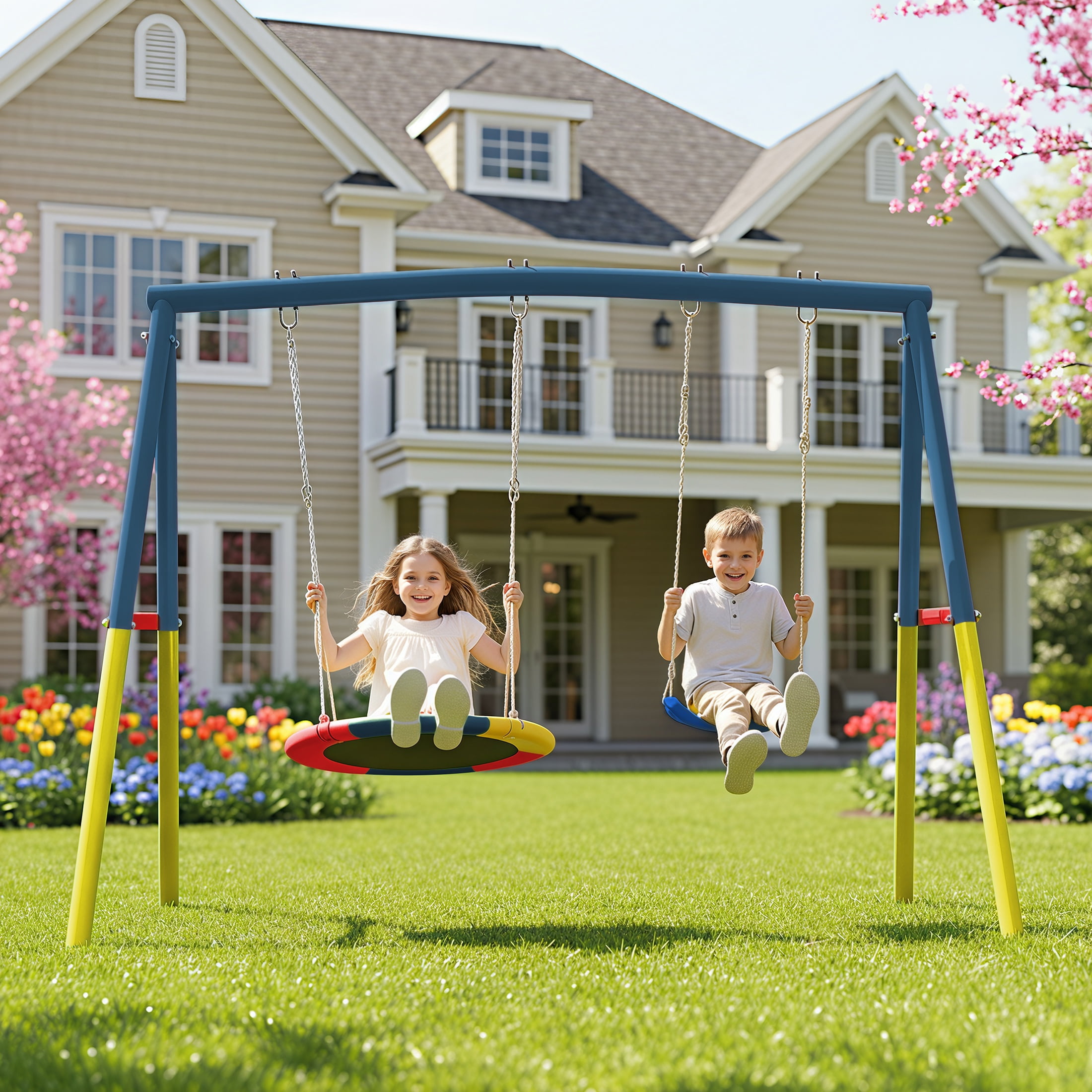 2 in 1 Swing Set Outdoor for Backyard, SHINPT Heavy Duty Swing Set ...